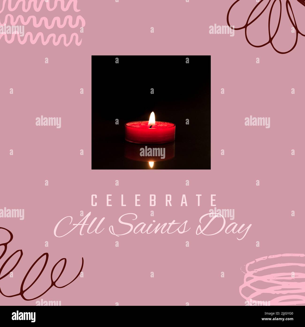 Composition of celebrate all saints day text with candle on pink ...