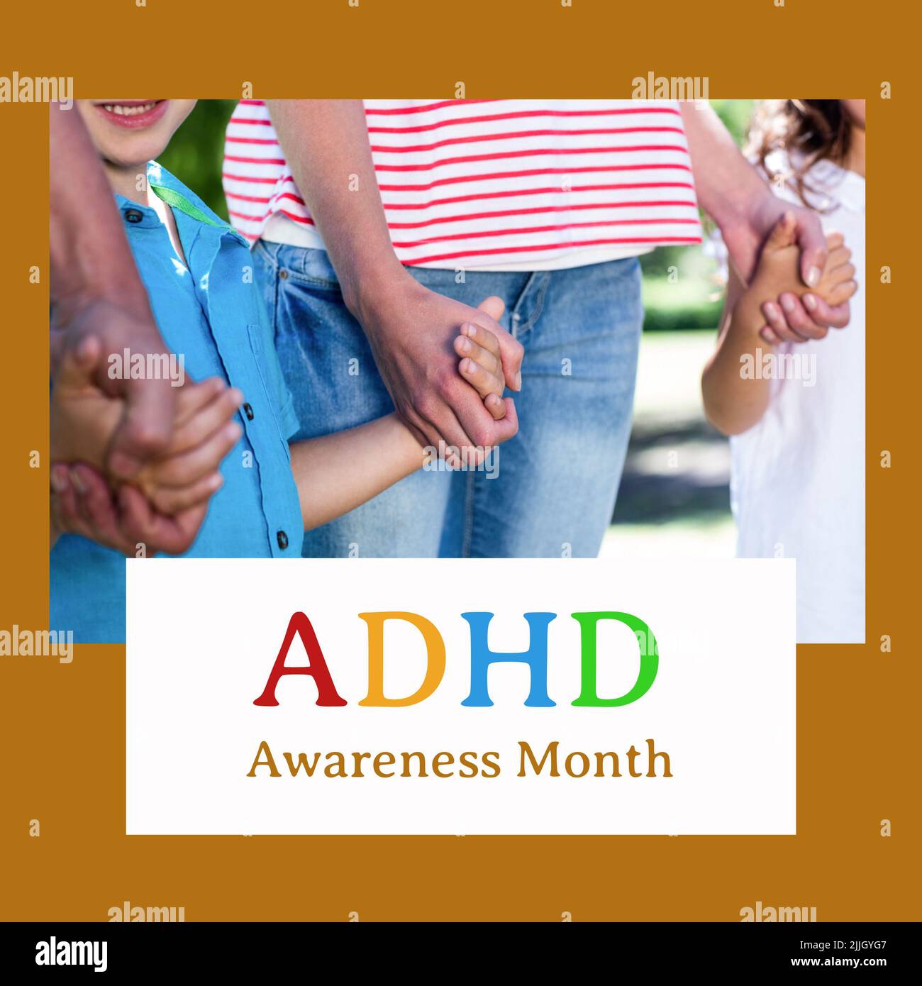 Composition of adhd awareness month text over diverse family holding ...