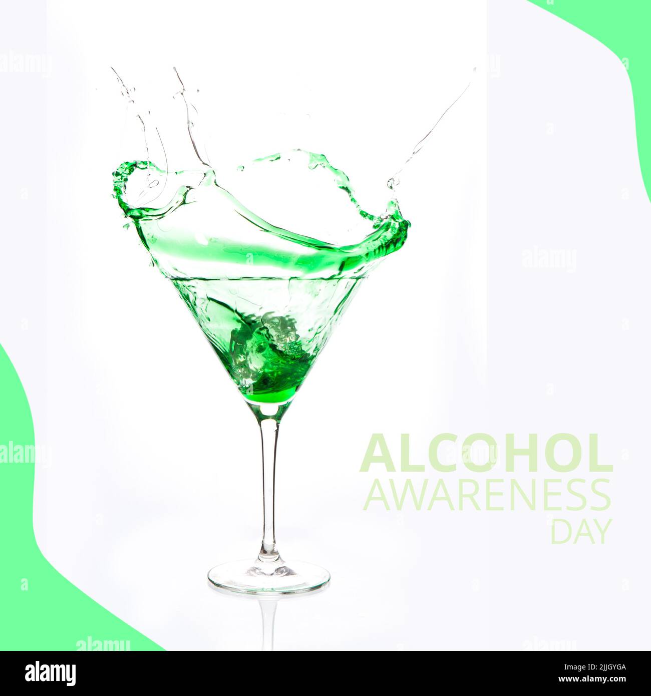 Composition of alcohol awareness day text with drink on white ...