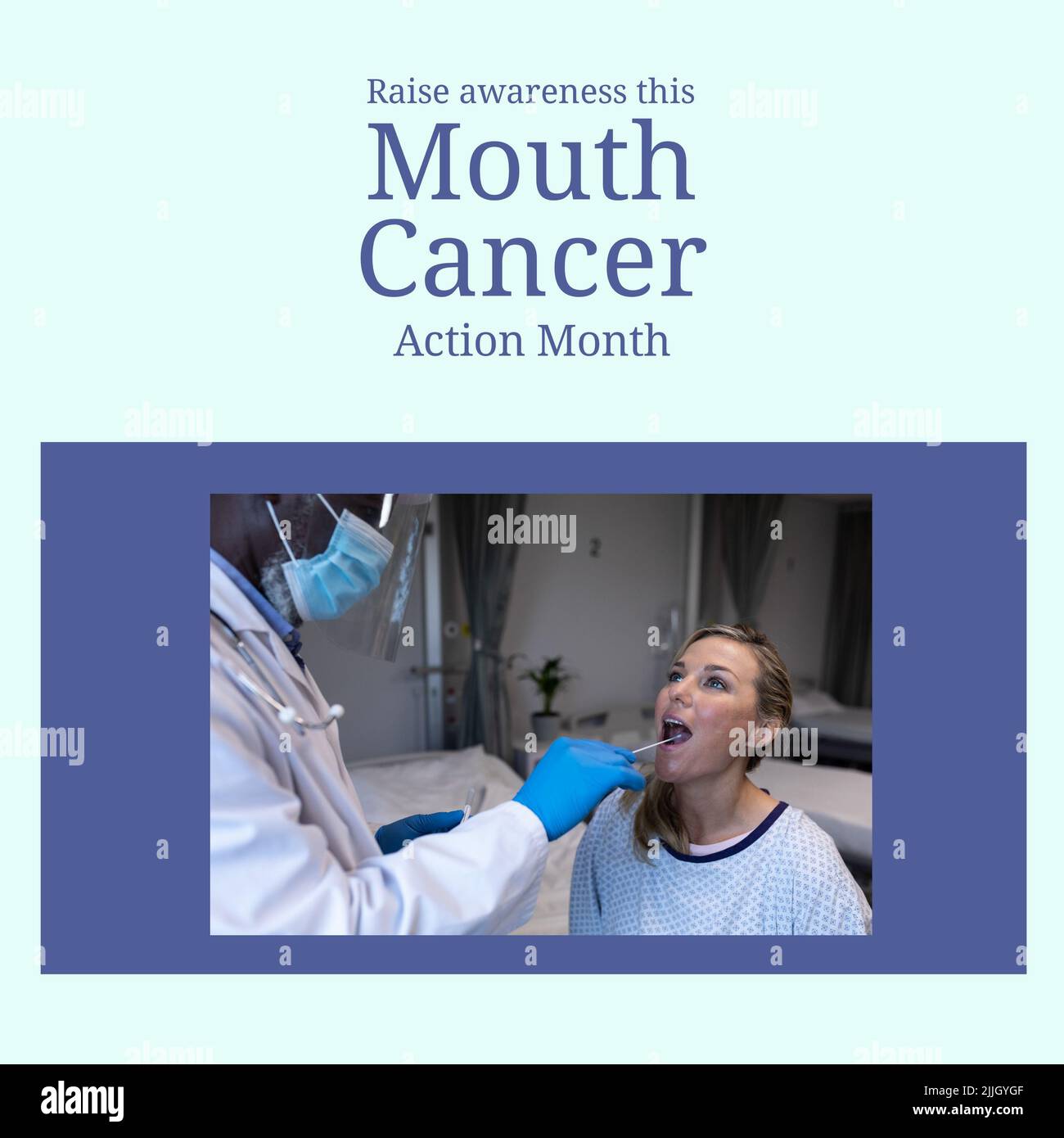 Image of mouth cancer action month over diverse male dentist and female ...