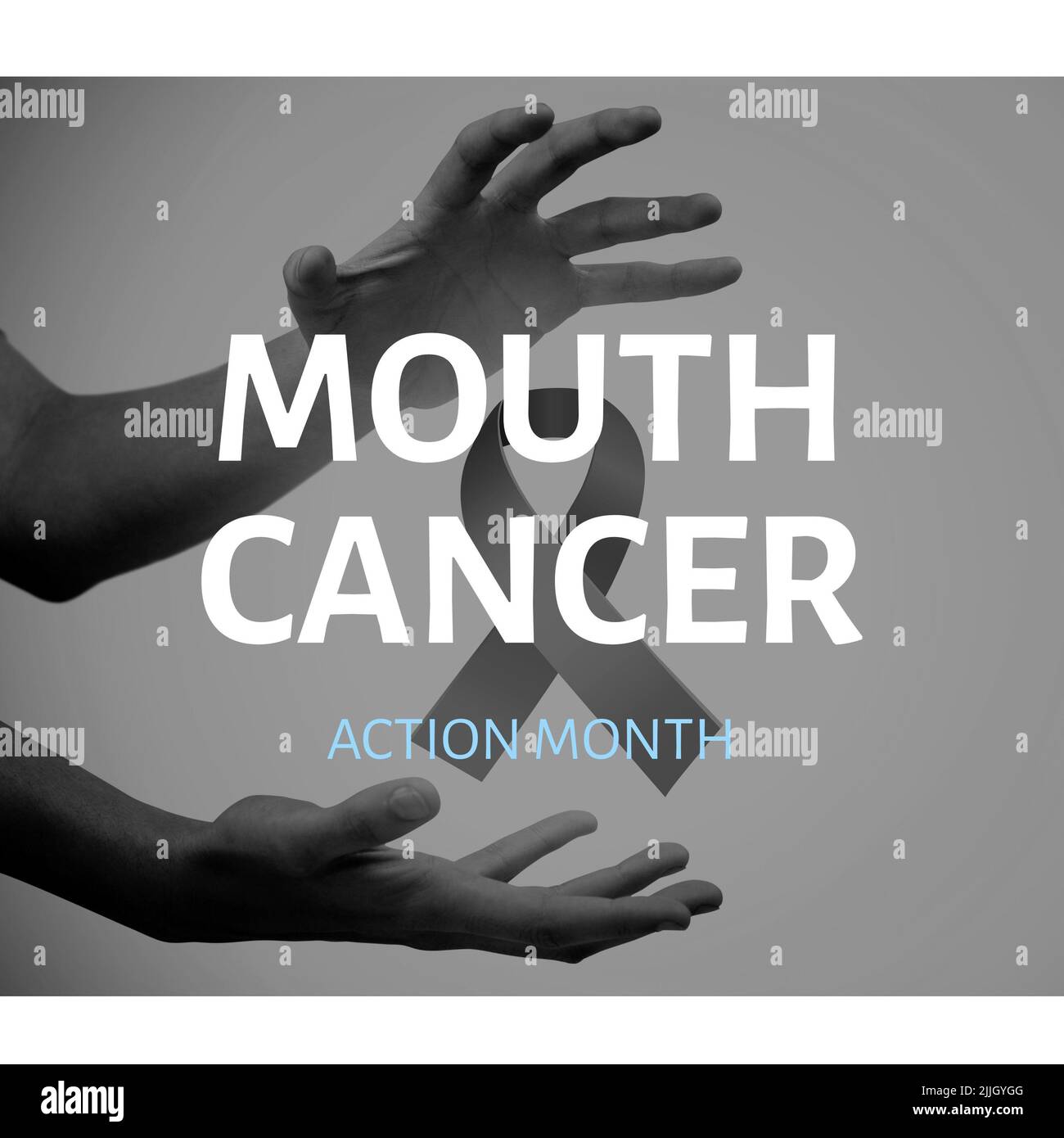 Image of mouth cancer action month and hands of caucasian woman with ...