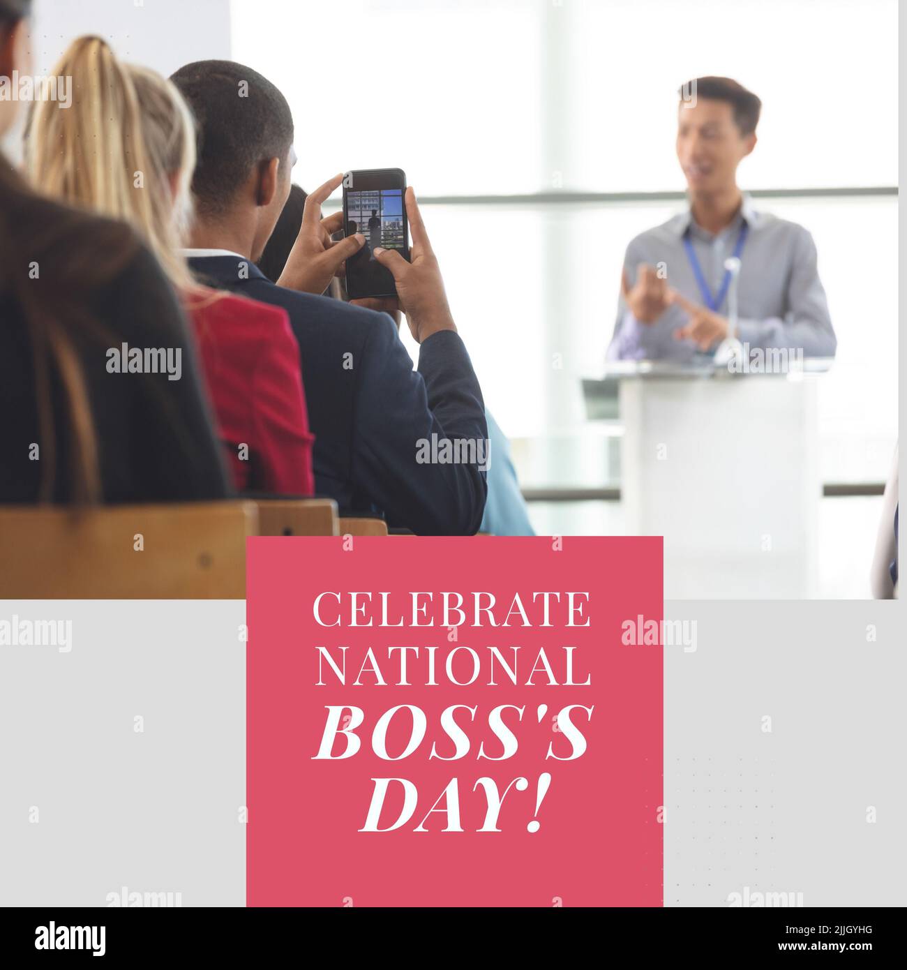 Composition of celebrate national boss's day text over diverse business ...