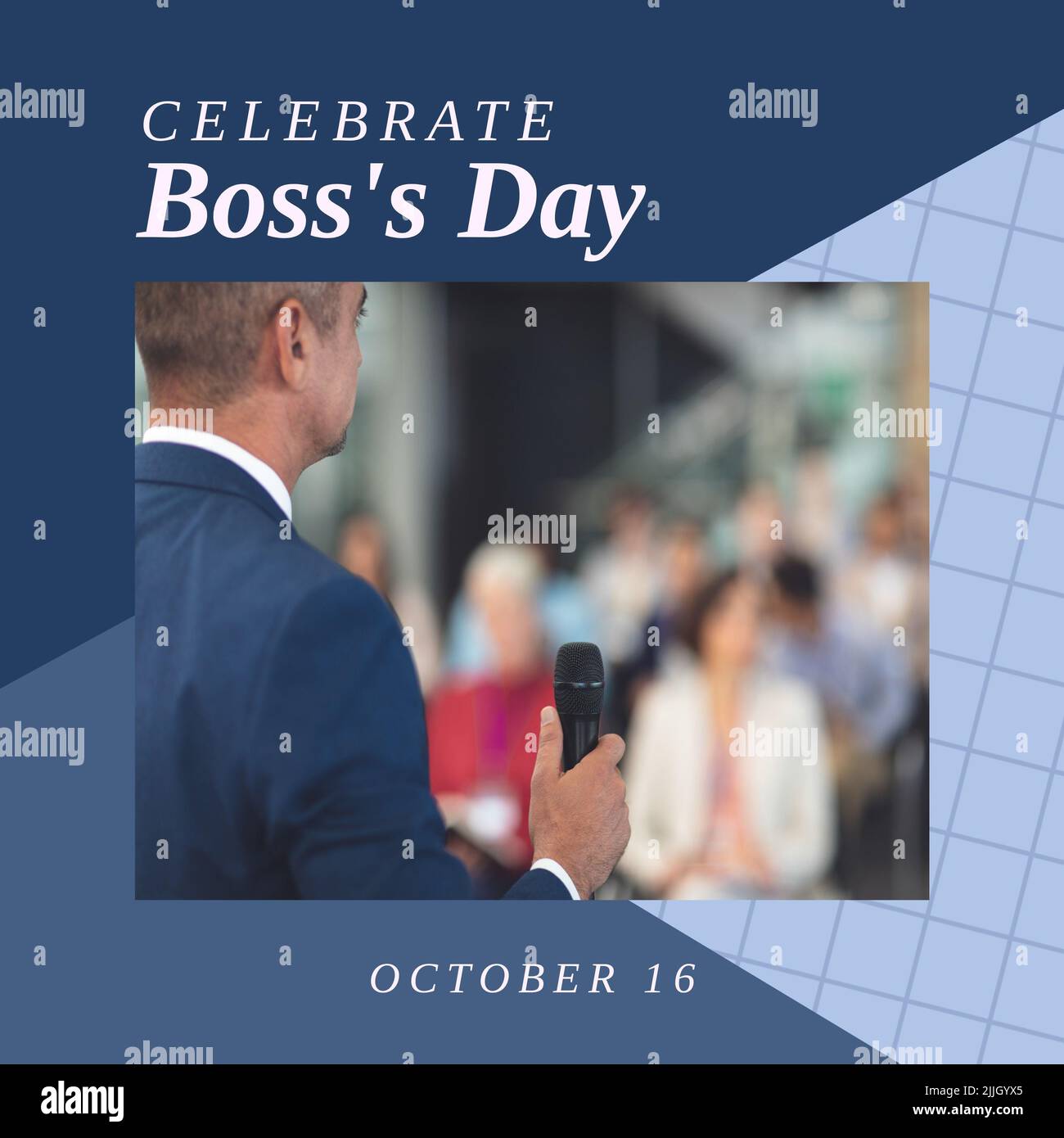 Image of celebrate boss day over diverse male boss and coworkers in ...