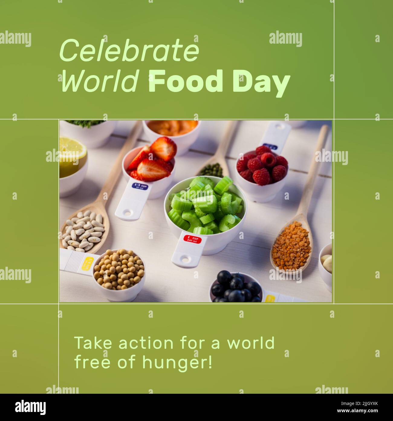 Image of celebrate world food day over bowls with diverse food and ...