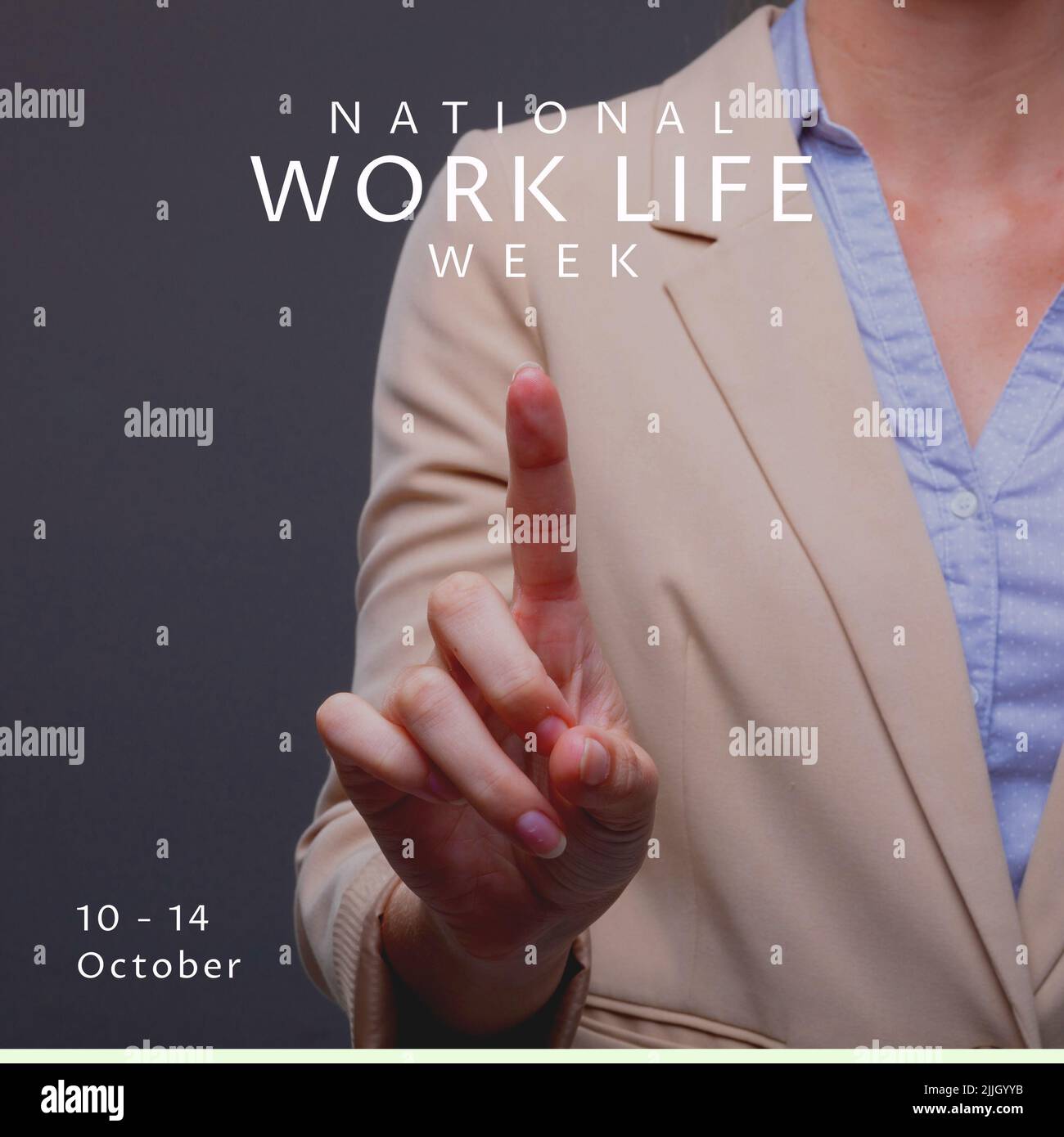 Image of national work life week over midsection of caucasian woman ...