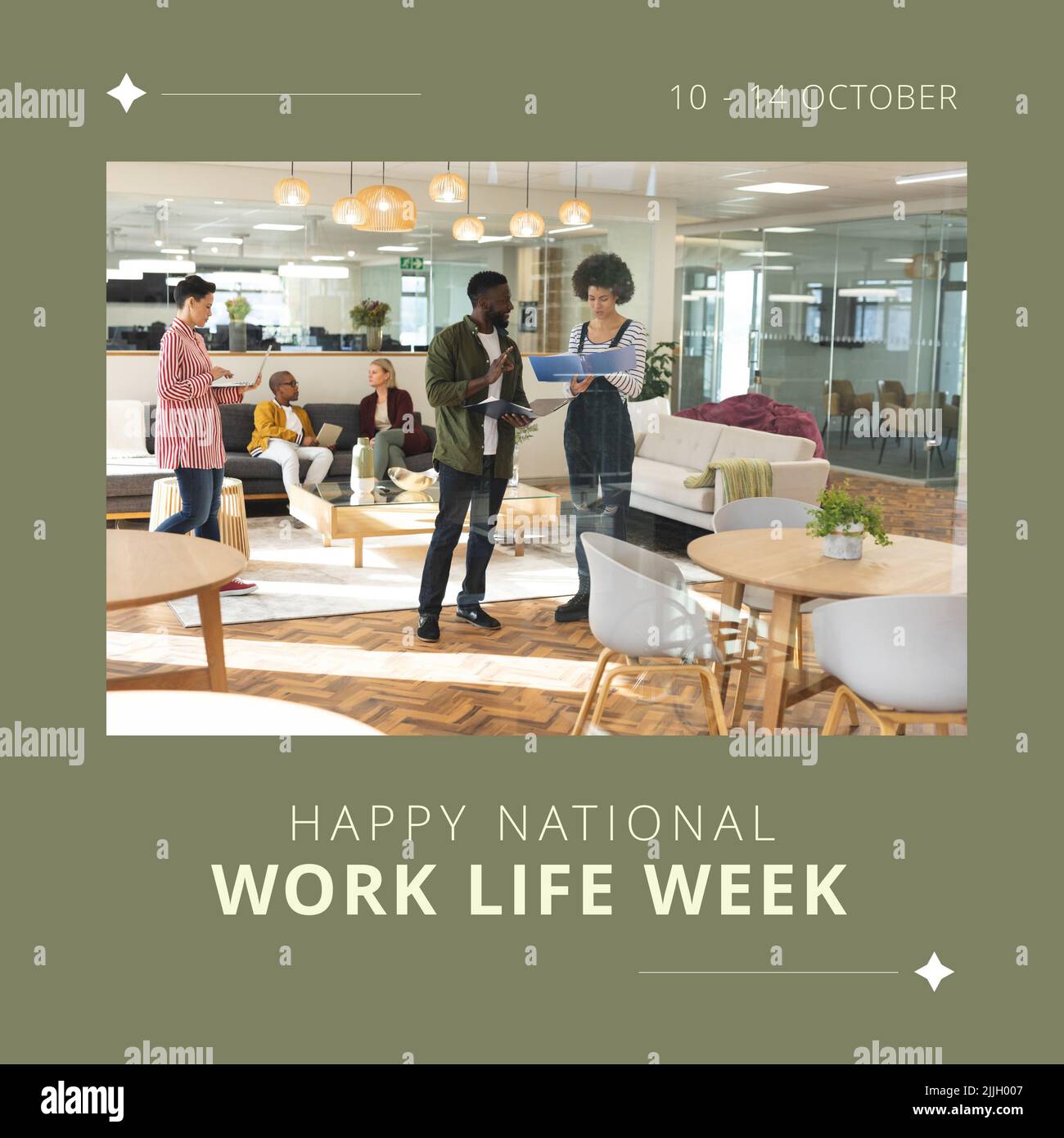 Image of national work life week over diverse coworkers in office Stock ...