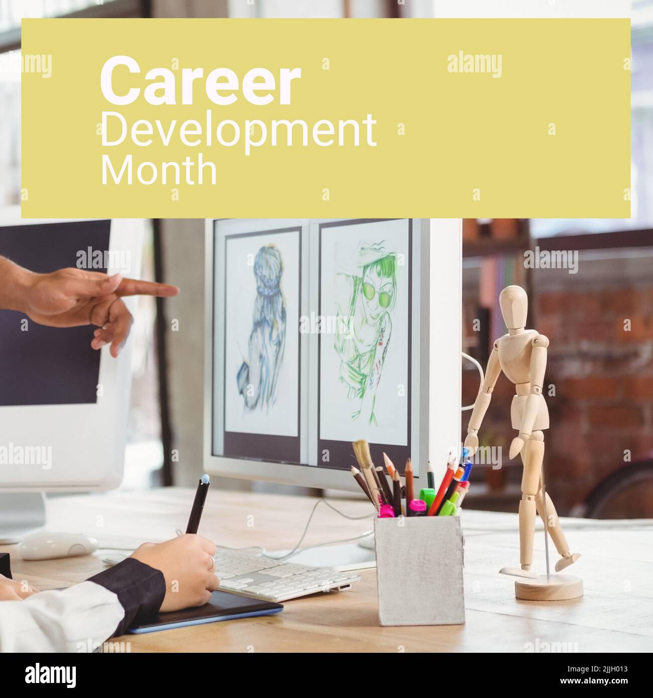 Image of career development month over hands of caucasian coworkers ...