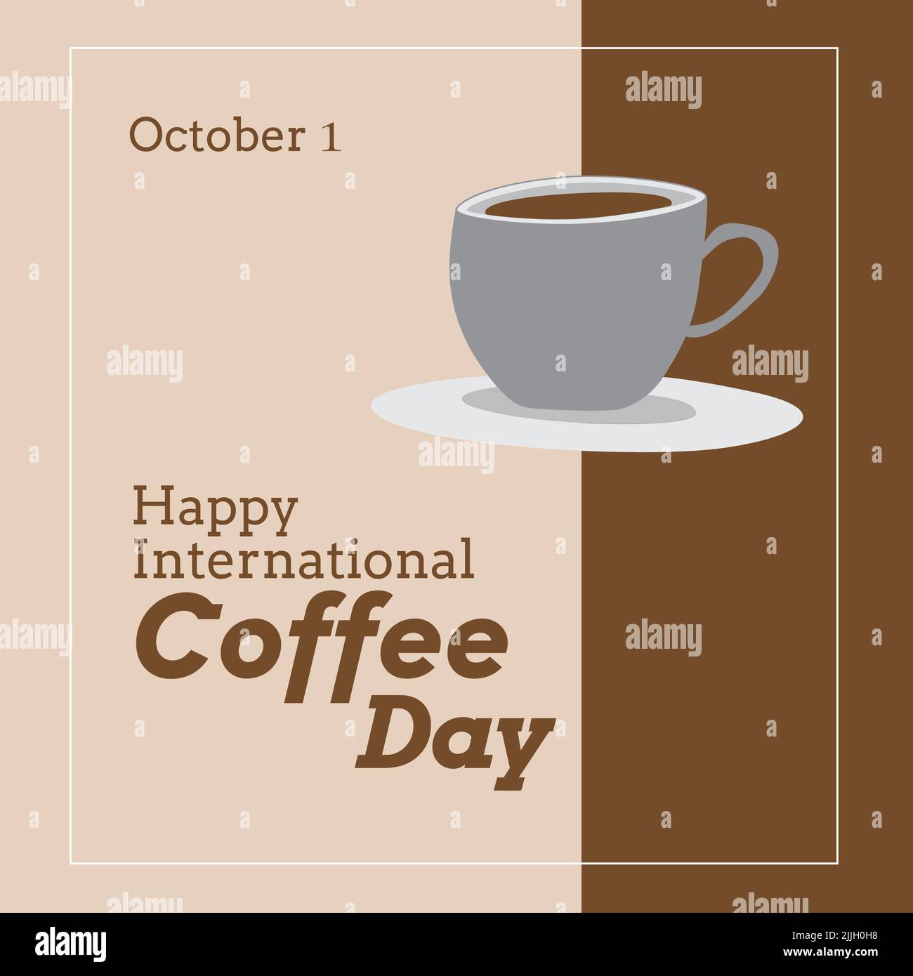 Image of happy international coffee day over eige background and cup of ...