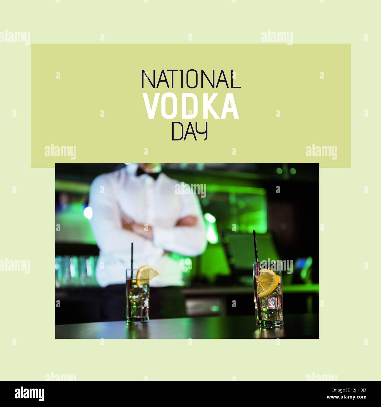 Image of national vodka day over caucasian barman and drinks Stock ...