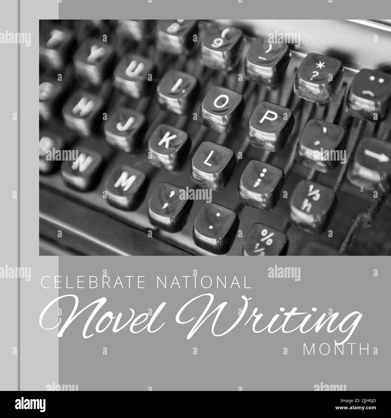 Composition of national novel writing month text over typewriter Stock ...