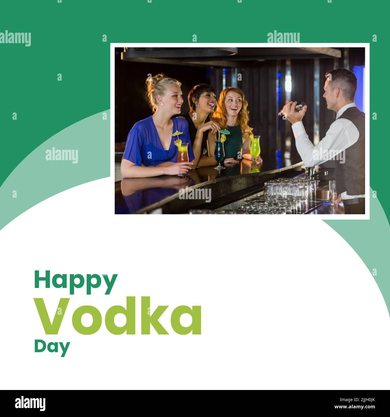 Image of happy vodka day over happy caucasian women and barman with ...