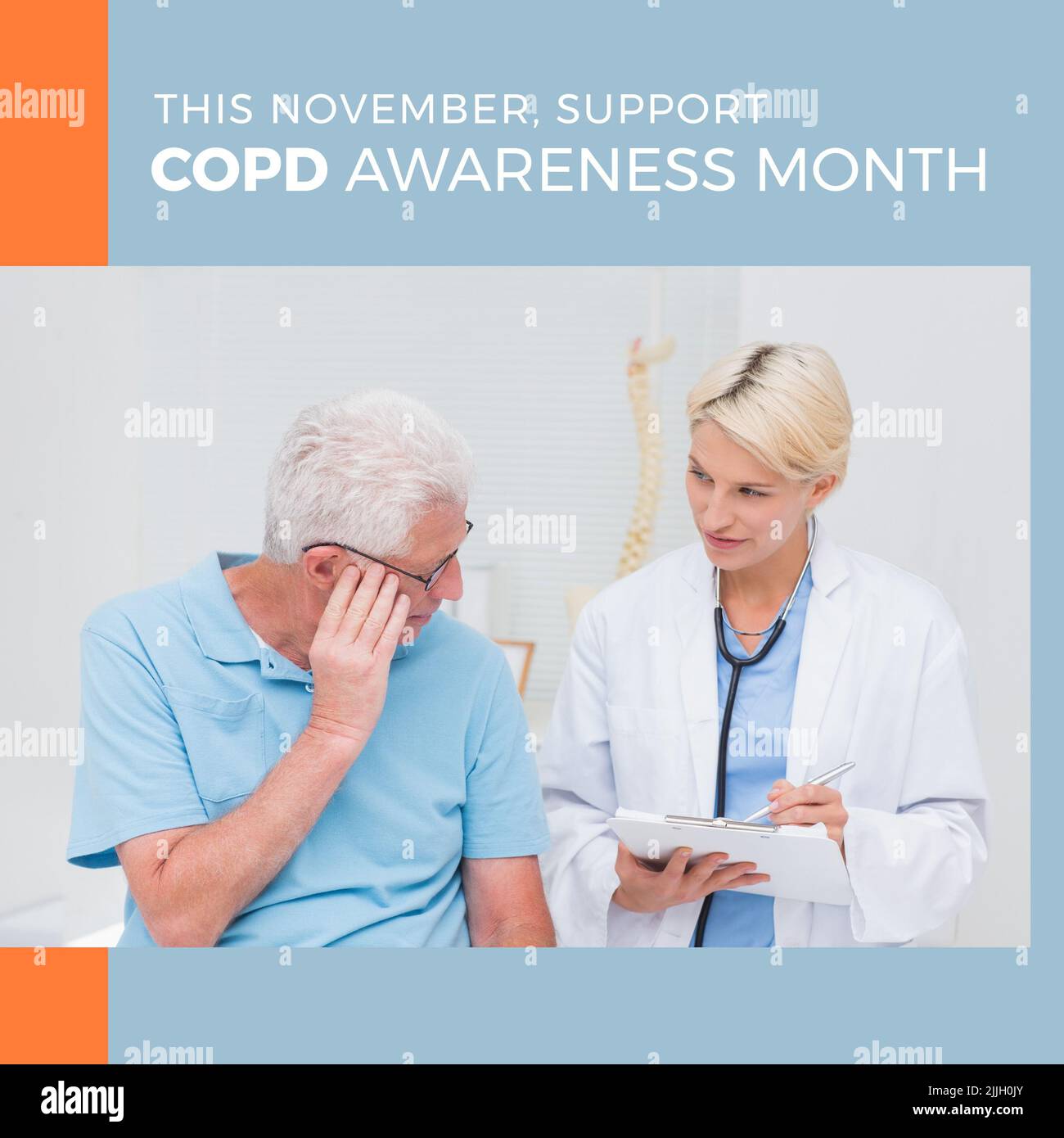 Composition of copd awareness month text over caucasian female doctor ...