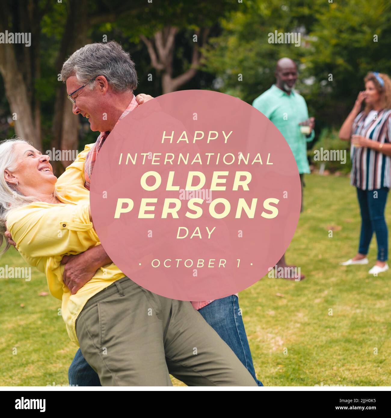 Image of happy international older persons day over happy caucasian ...