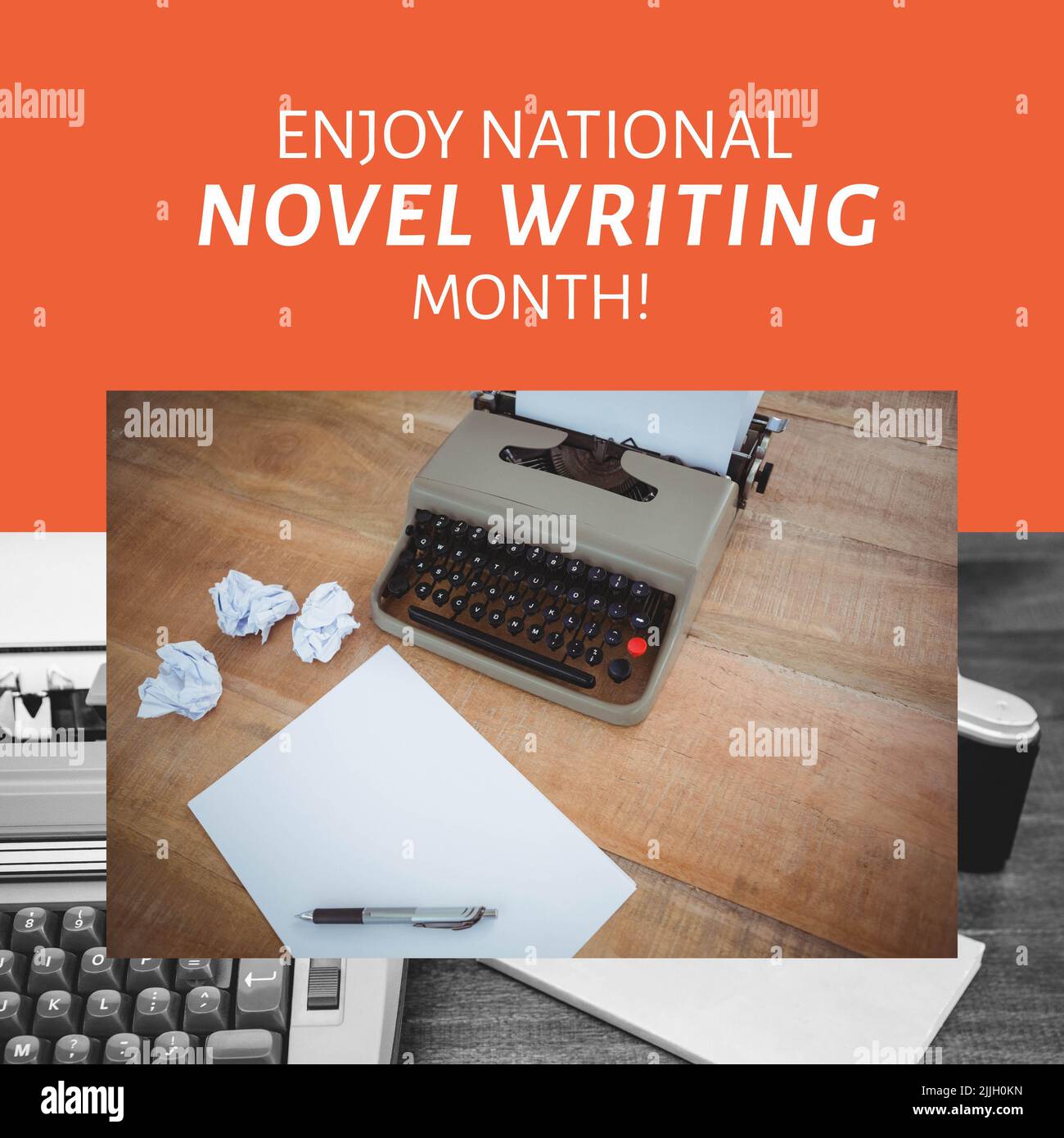 Composition of national novel writing month text over typewriter Stock ...