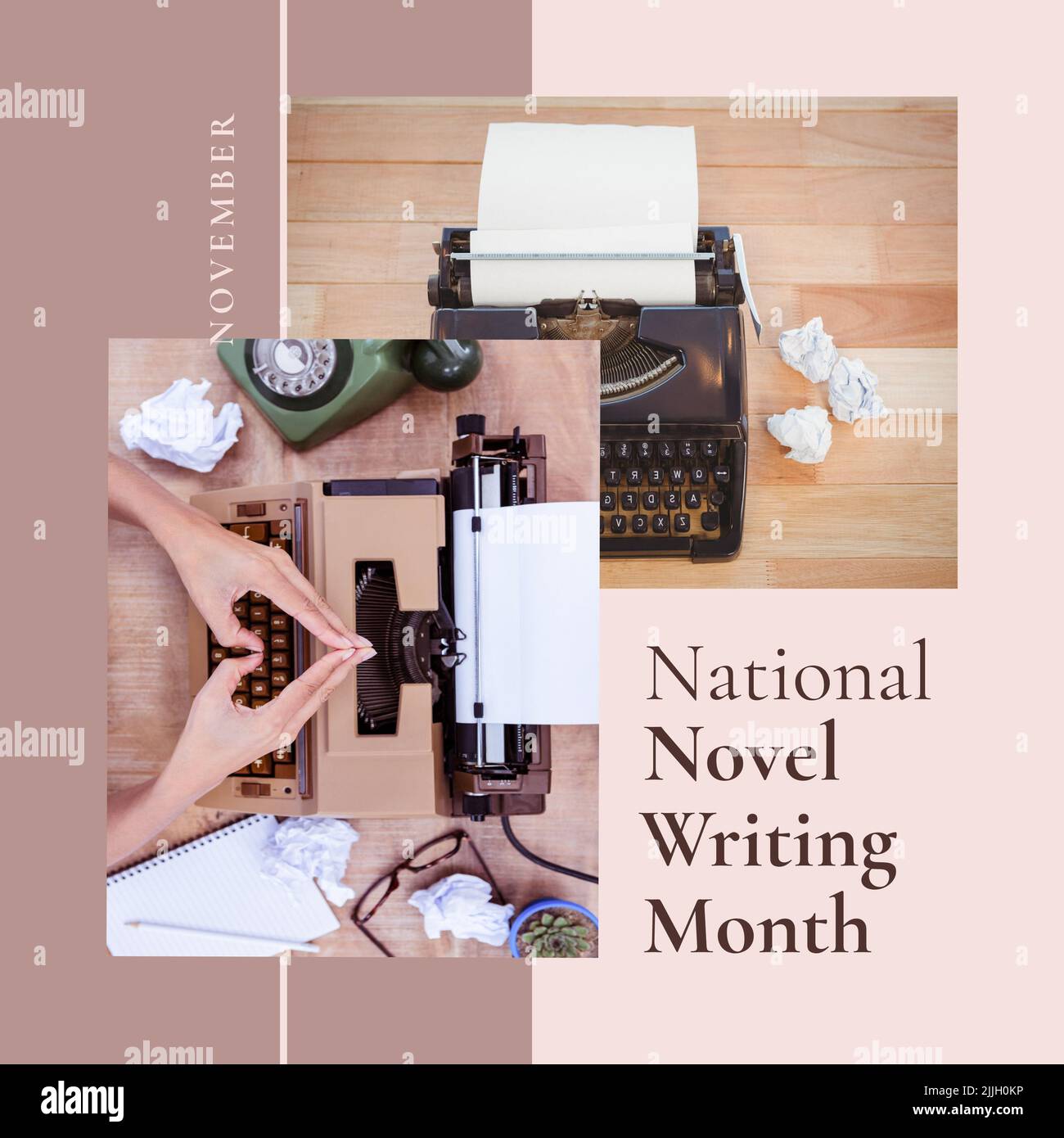 Composition of national novel writing month text over hands using ...
