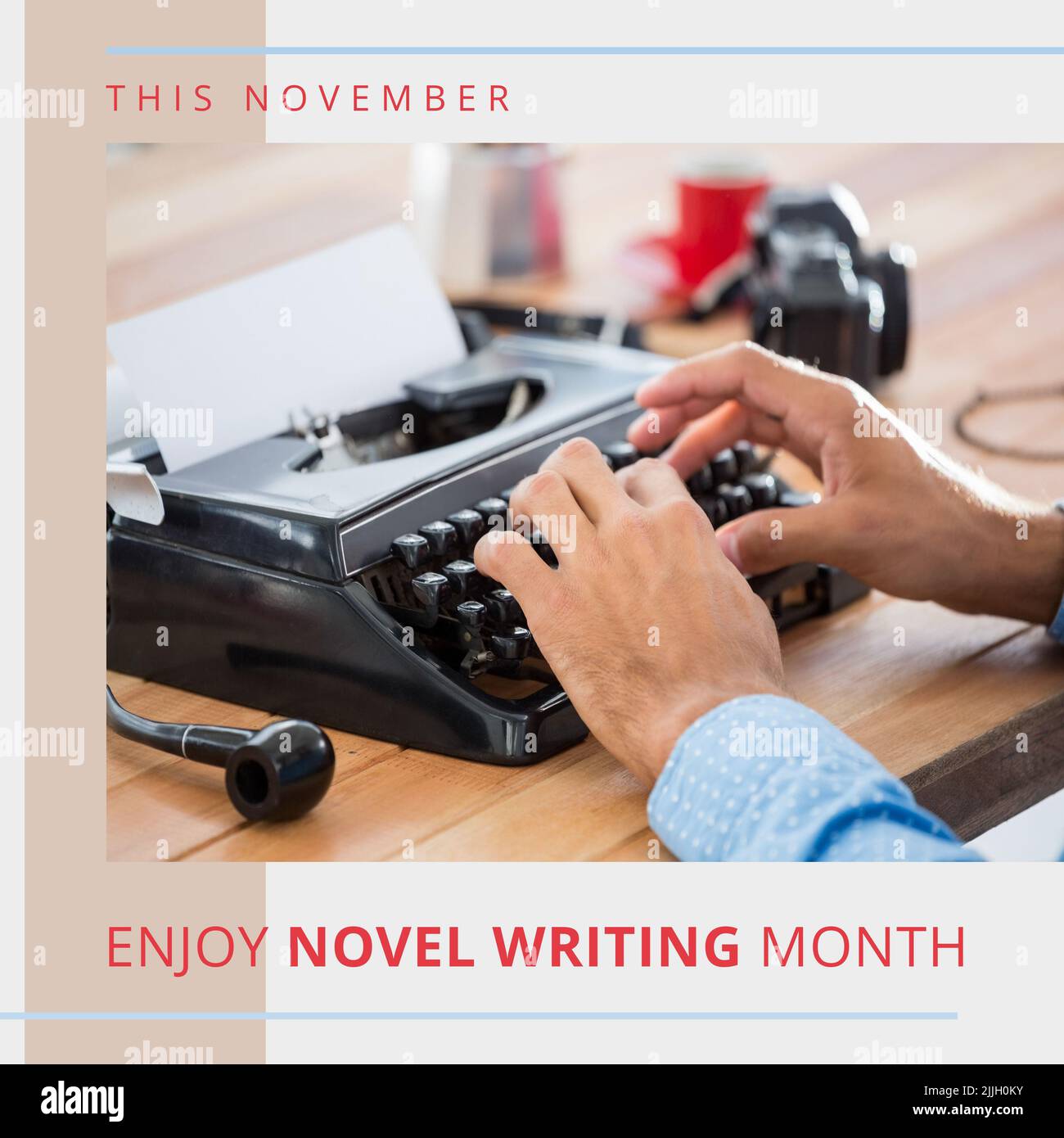 Composition of national novel writing month text over hands using ...