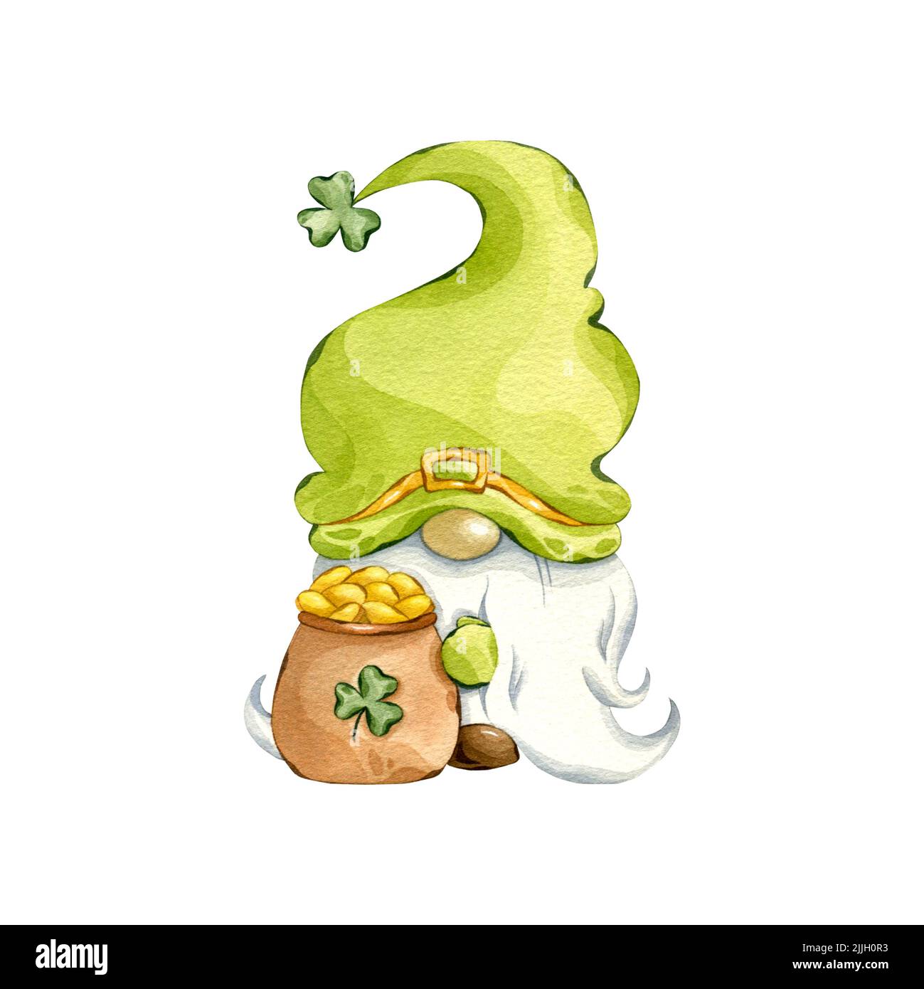 St Patrick's day leprechaun. Watercolor gnome with gold horseshoes ...