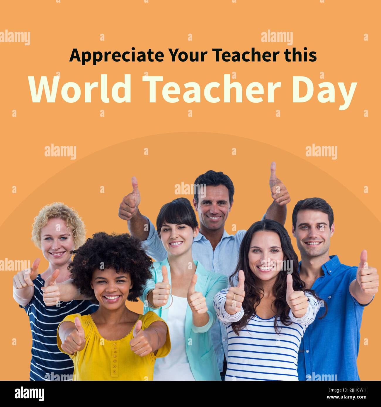 Composition of world teachers day text with diverse people on orange ...