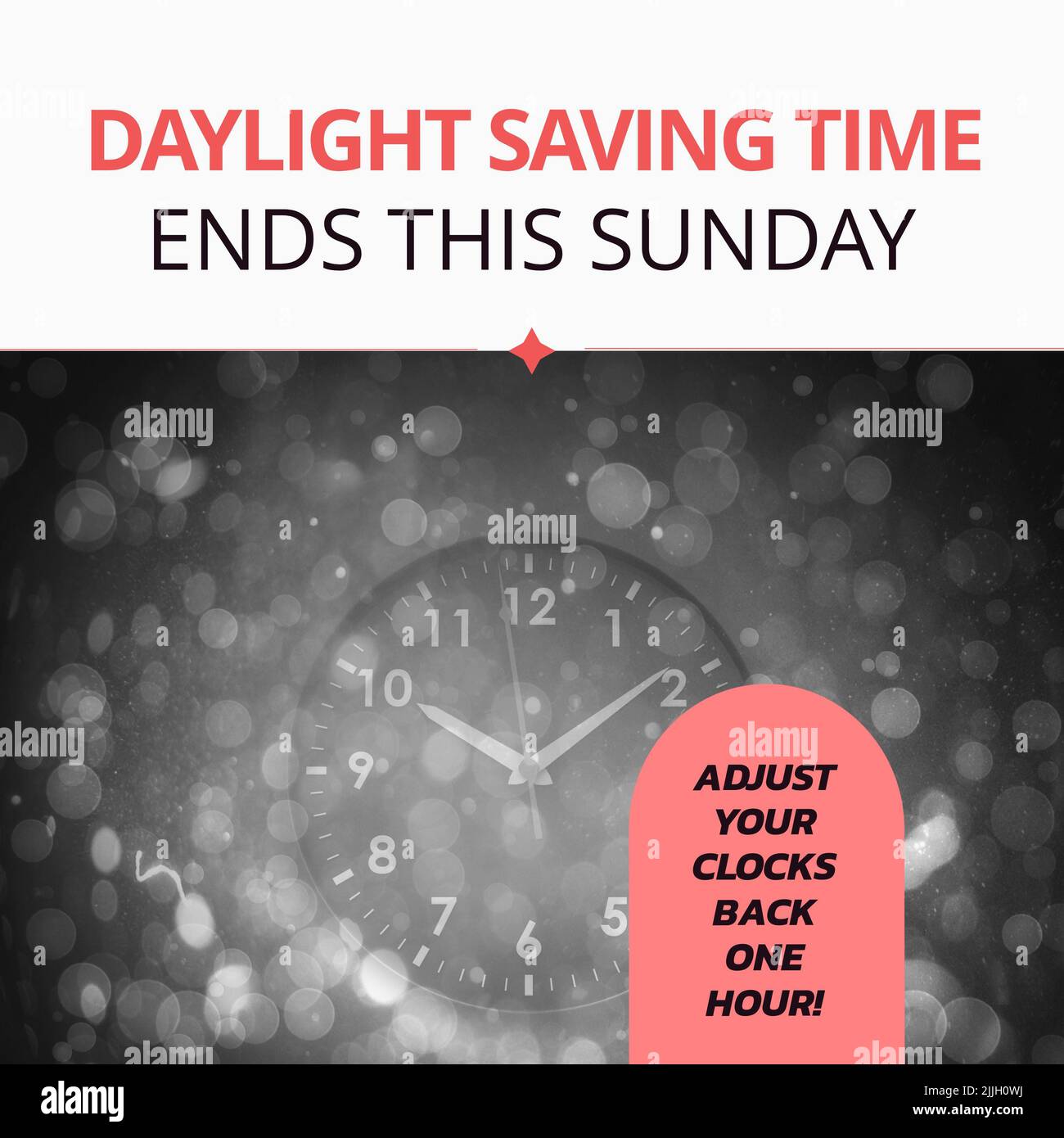 Composition of end of daylight saving time text over clock Stock Photo ...