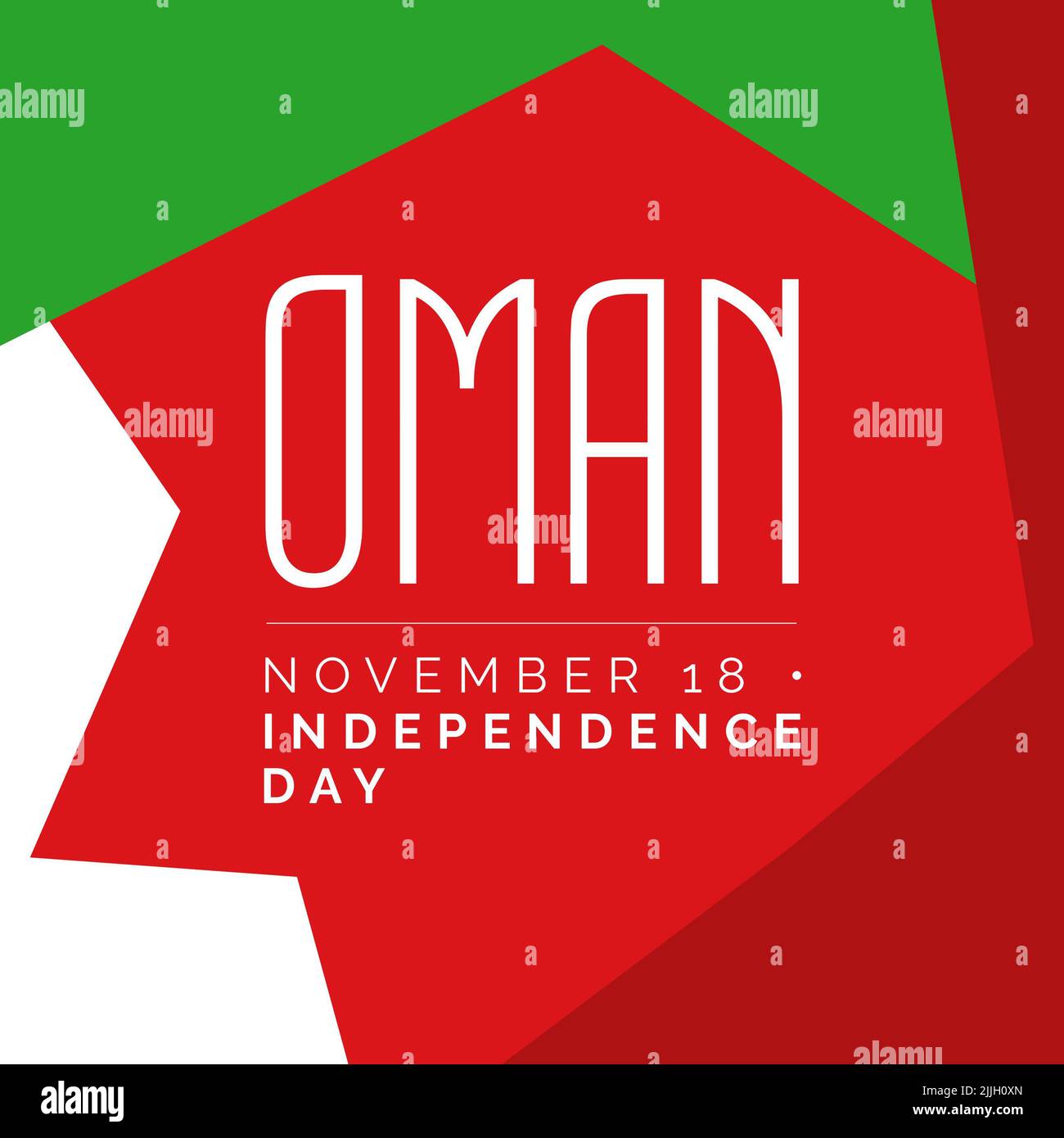 Composition of oman independence day text over green and red background ...