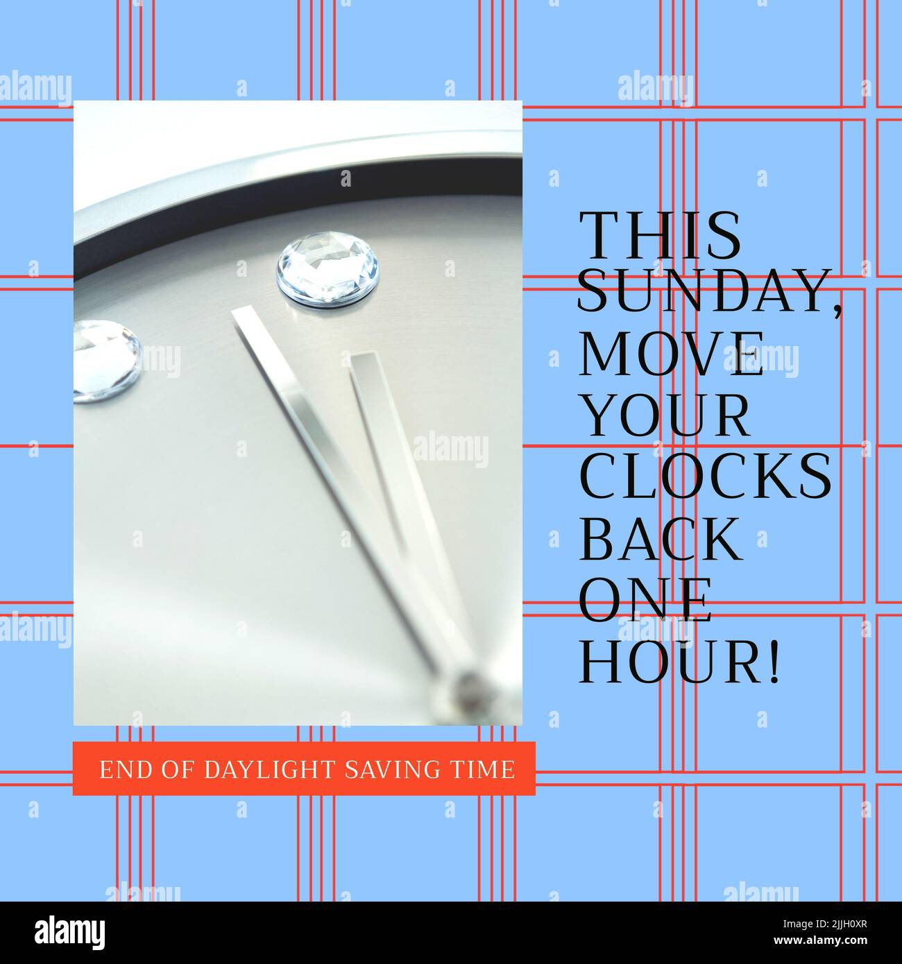 Composition of end of daylight saving time text over clock Stock Photo ...