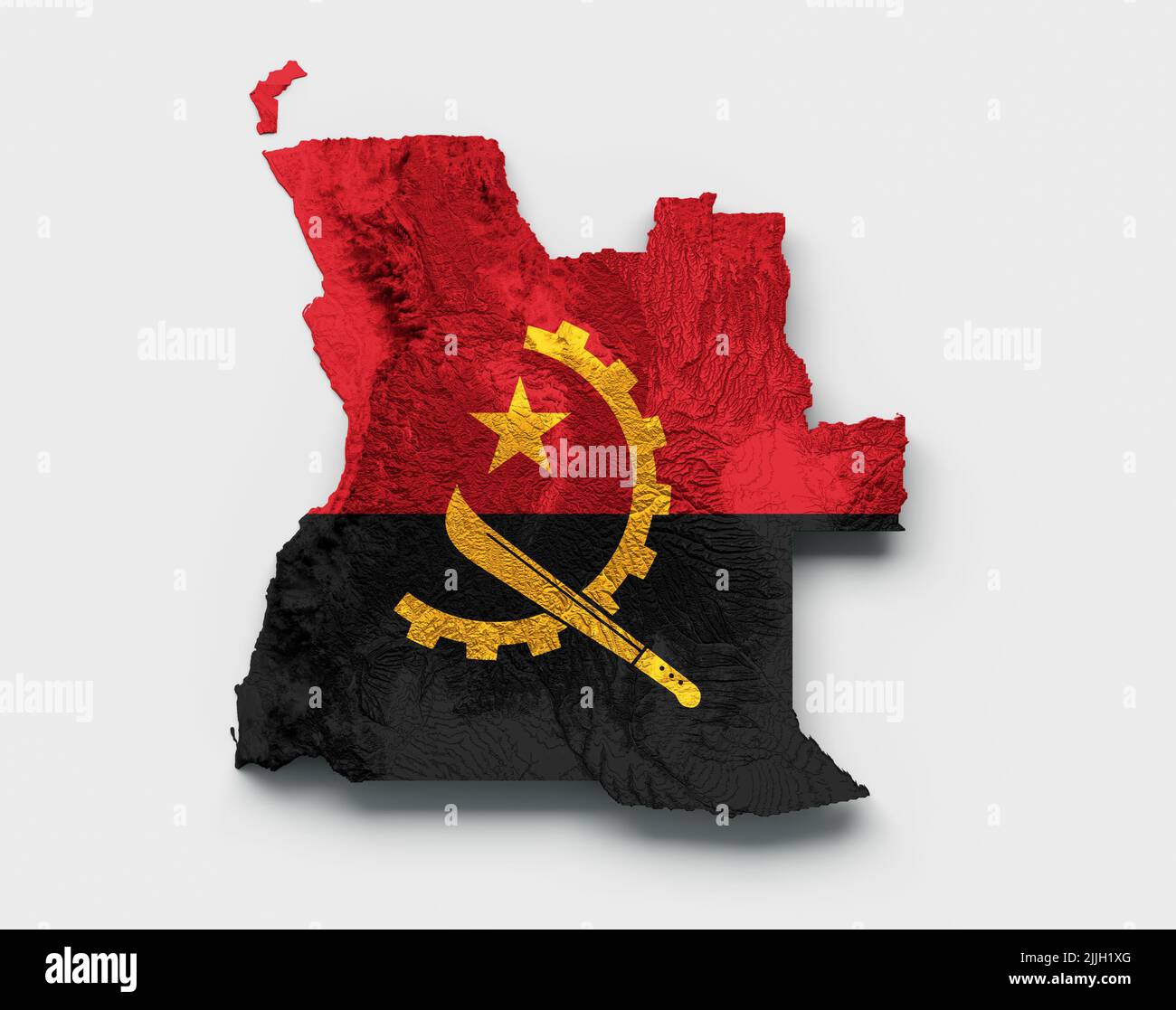 A 3d rendering of the map and flag of Angola isolated on white ...
