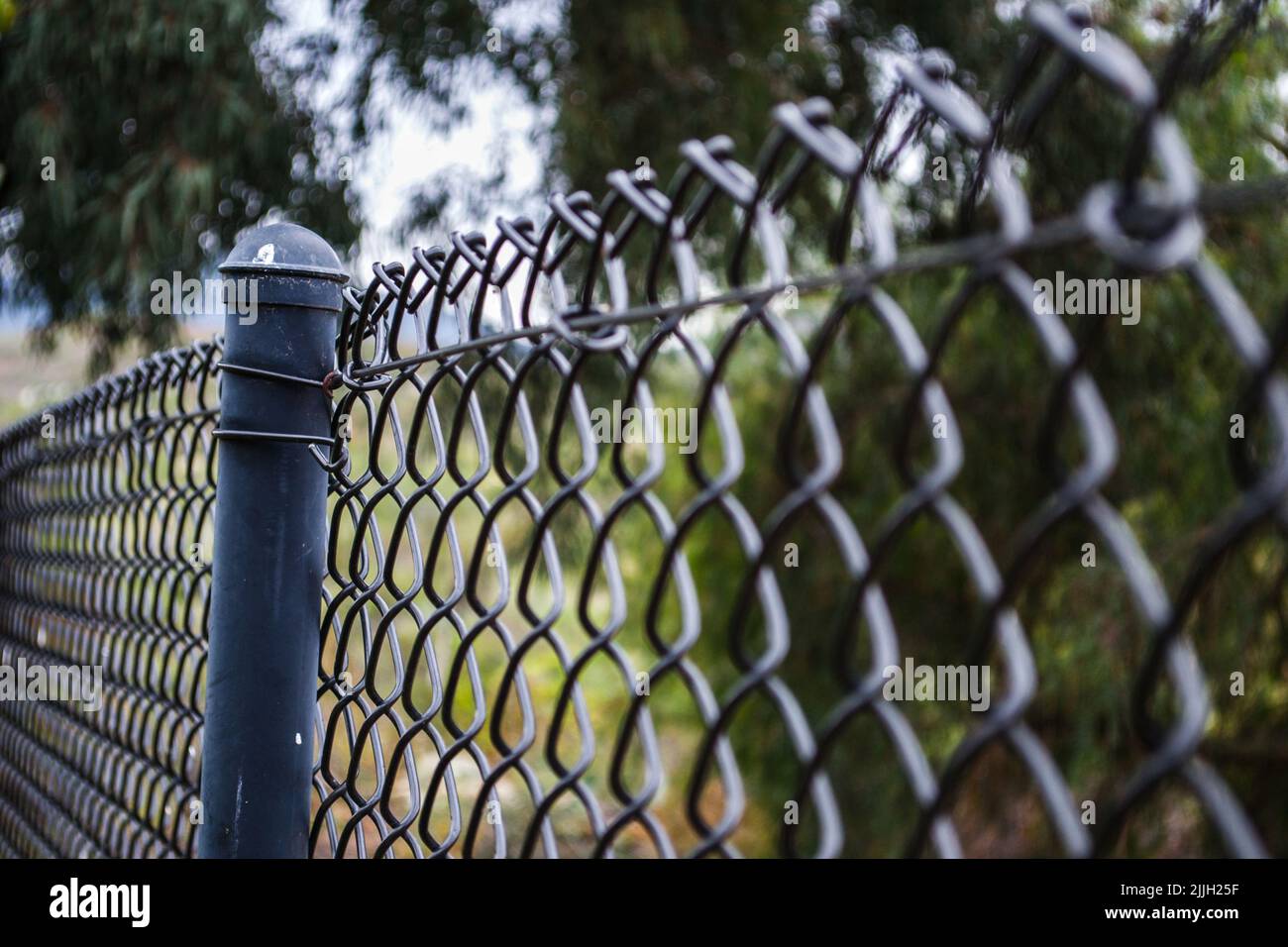 Outdoor black chainlink fence with low aperture Stock Photo - Alamy