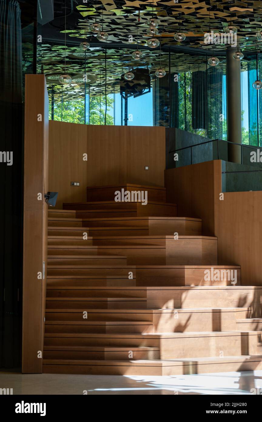 The vertical view of decorative wooden stairs - beautiful interior ...