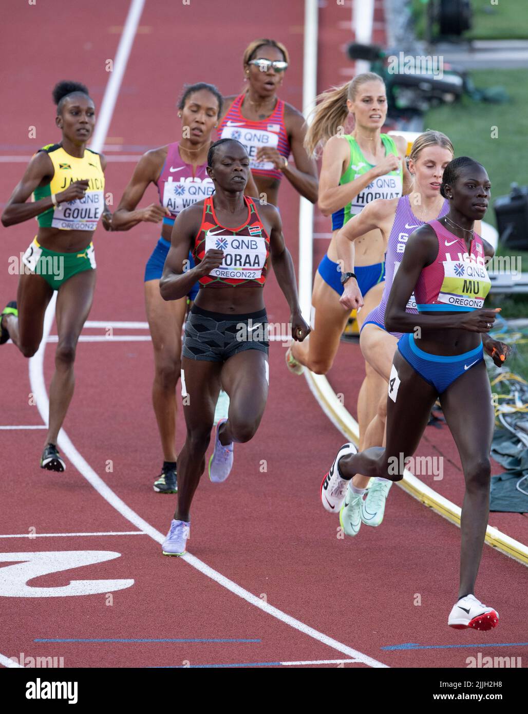 Mary Moraa (KEN) and Anita Horvat (USA) competing in the women’s 800m ...