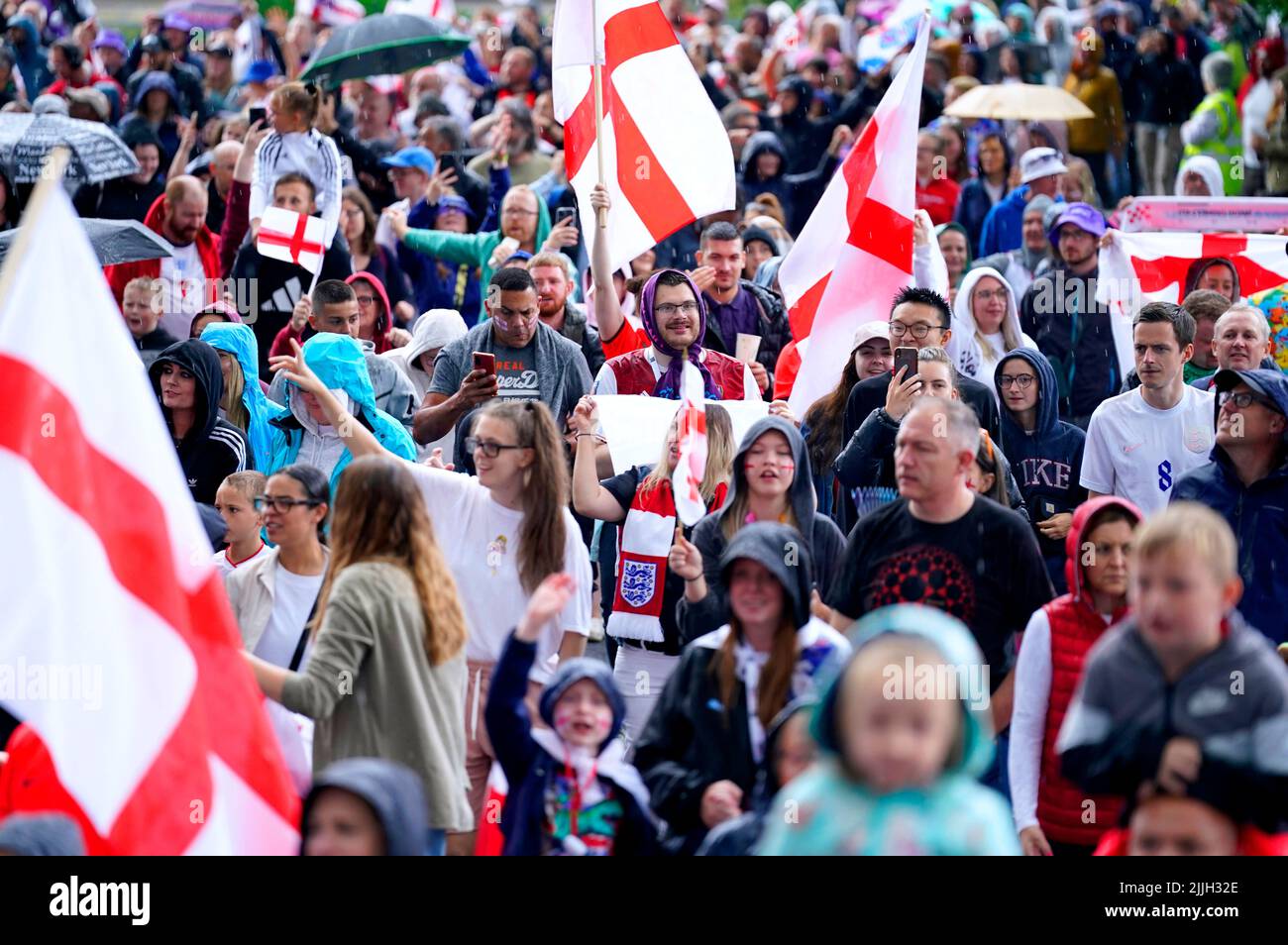 England fans make their way to the stadium ahead of the UEFA Women's ...