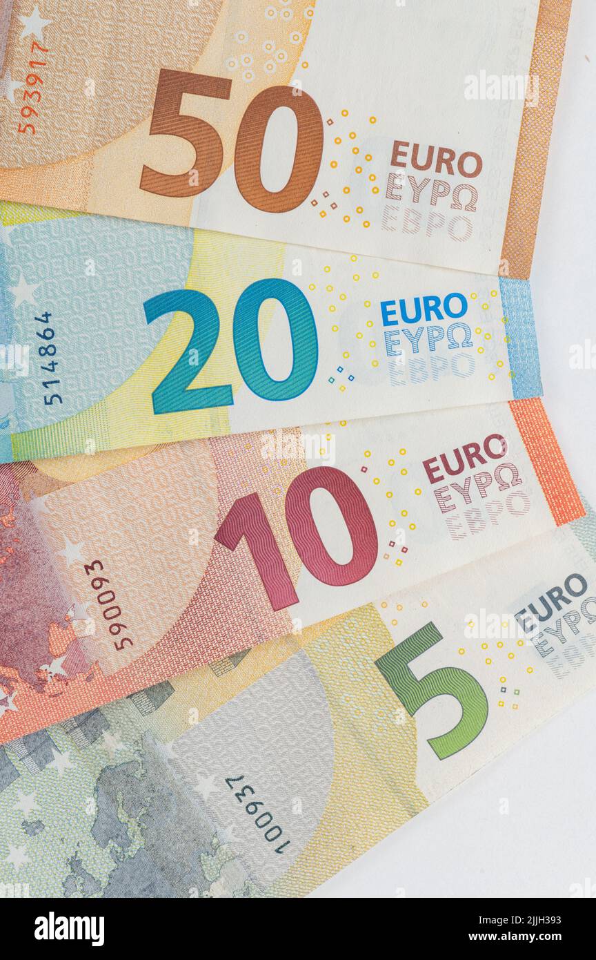 5, 10, 20, 50 euro banknotes. Money on white background Stock Photo - Alamy