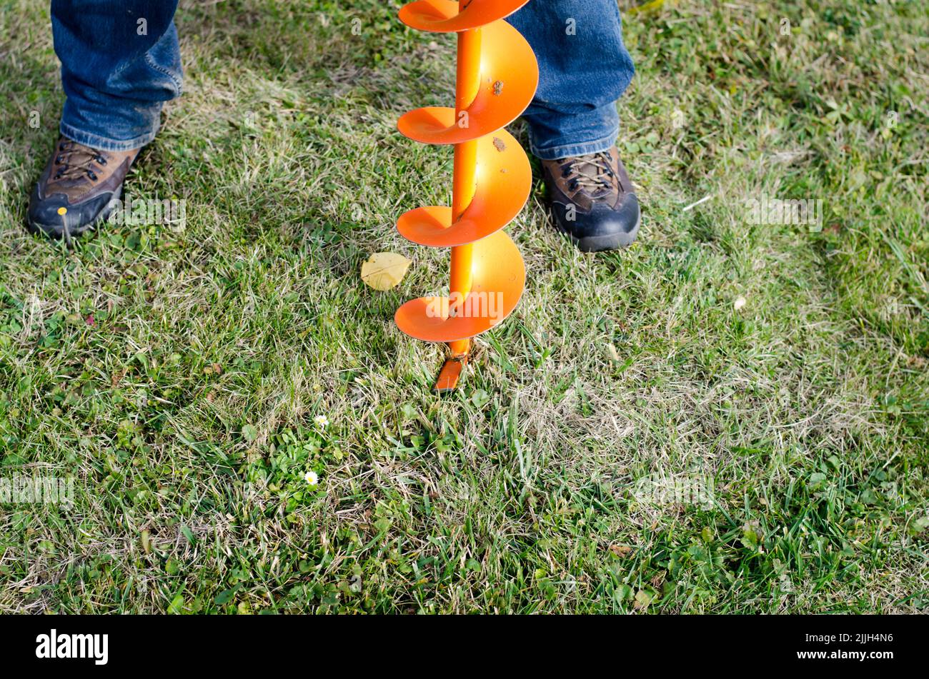 drukkubg naching preparing holes into soil for planting new plant, for ...