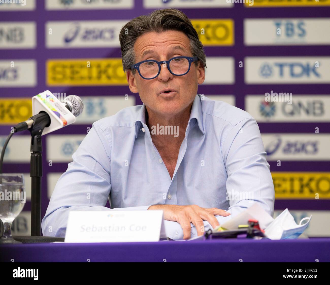 Lord Sebastian Coe press conferance on day ten at the World Athletics ...