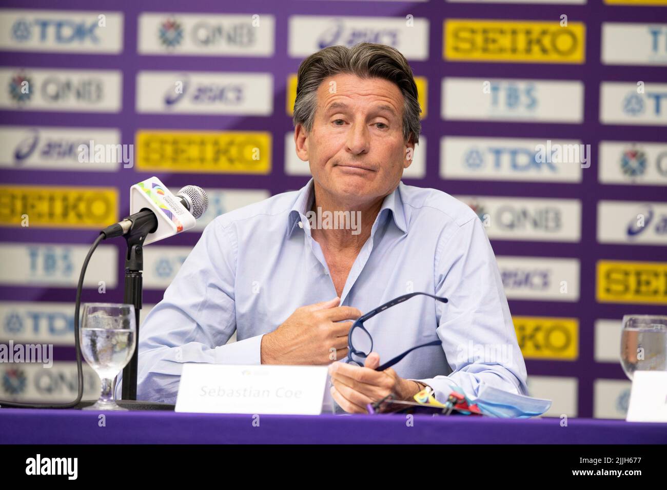 Lord Sebastian Coe press conferance on day ten at the World Athletics ...