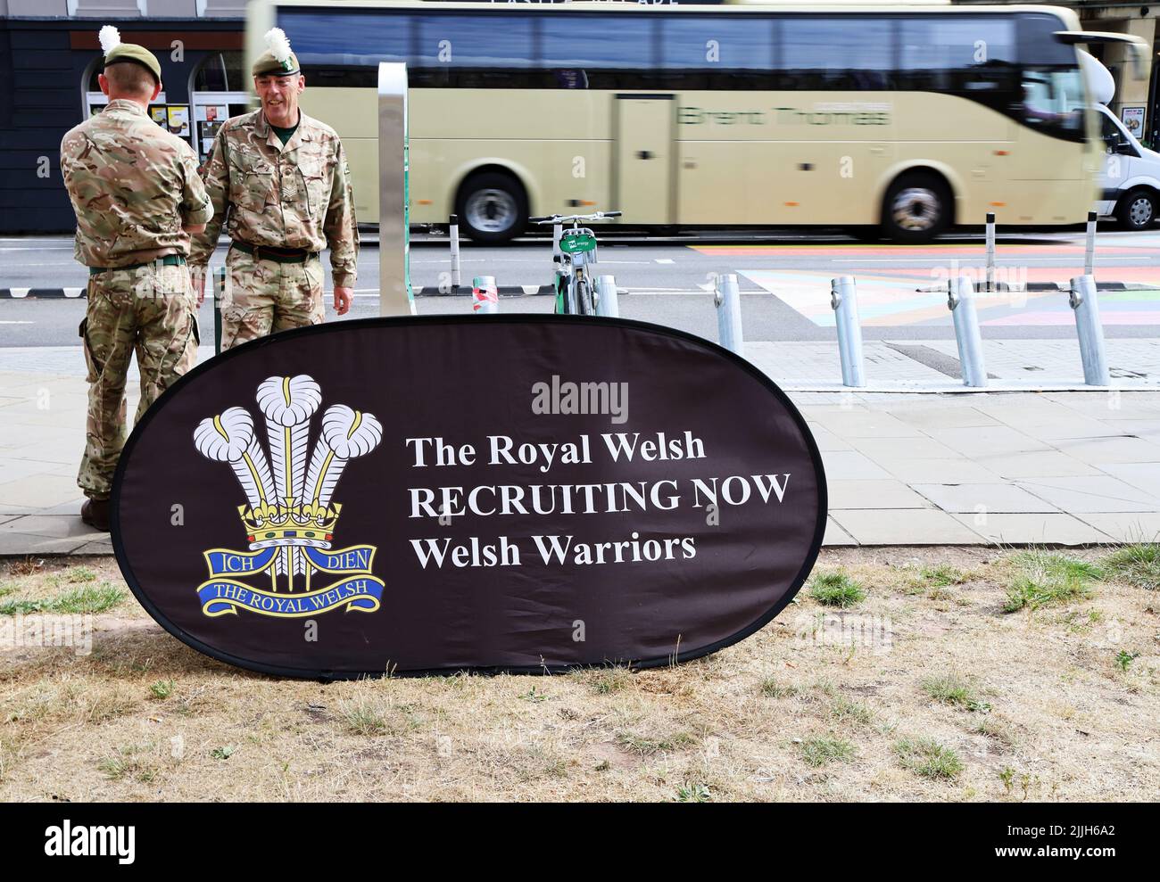 The Royal Welsh Fusiliers soldiers and recruitment stands, outside ...