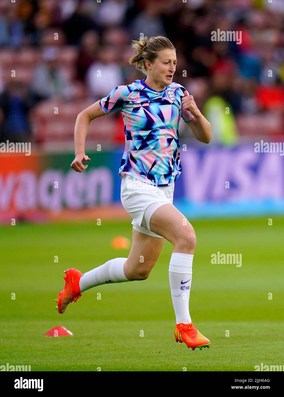 England's Ellen White warms up on the pitch ahead of the UEFA Women's ...