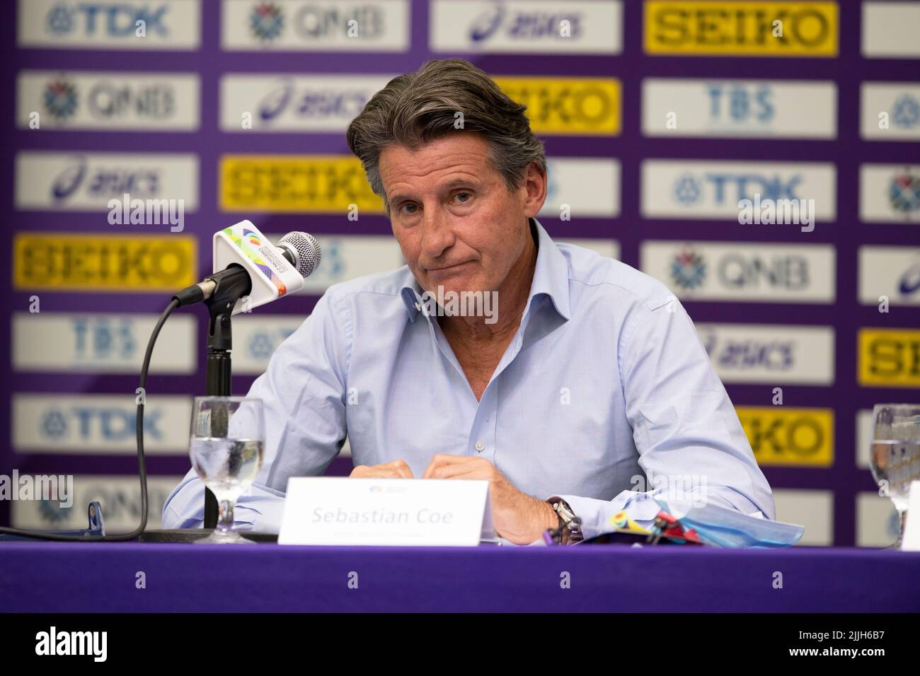 Lord Sebastian Coe press conferance on day ten at the World Athletics ...