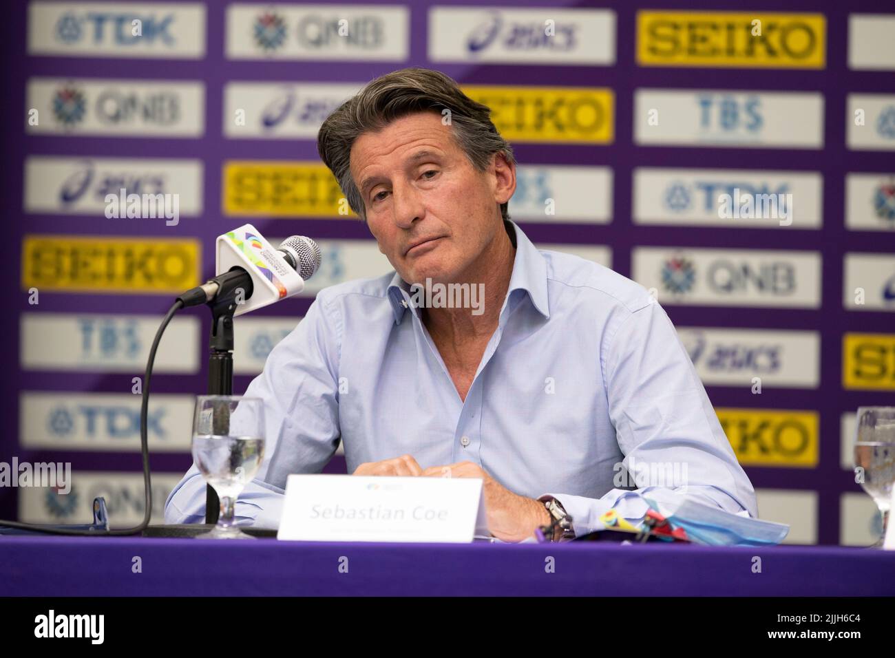Lord Sebastian Coe press conferance on day ten at the World Athletics ...
