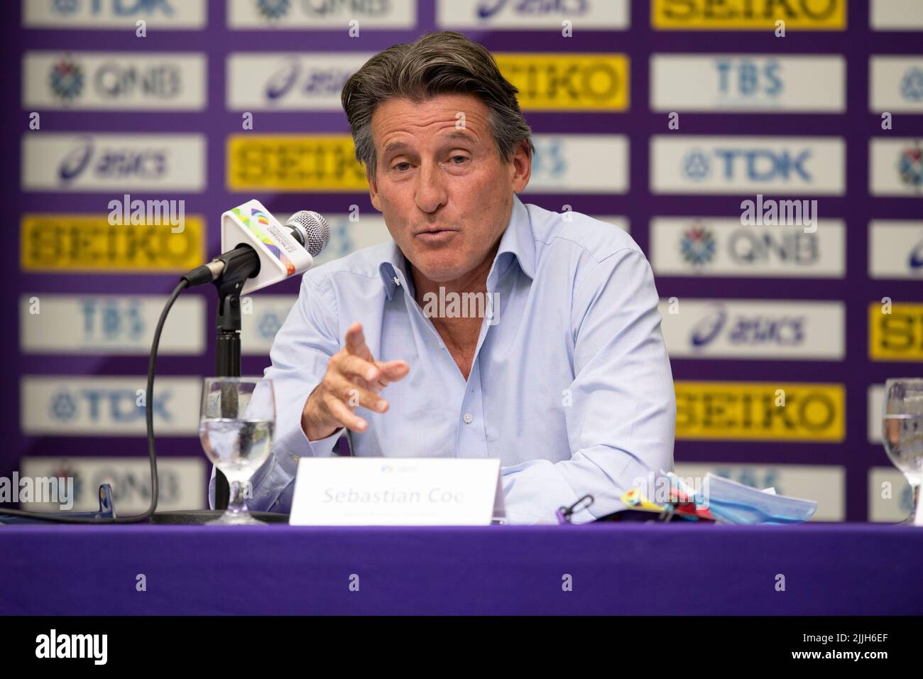 Lord Sebastian Coe press conferance on day ten at the World Athletics ...
