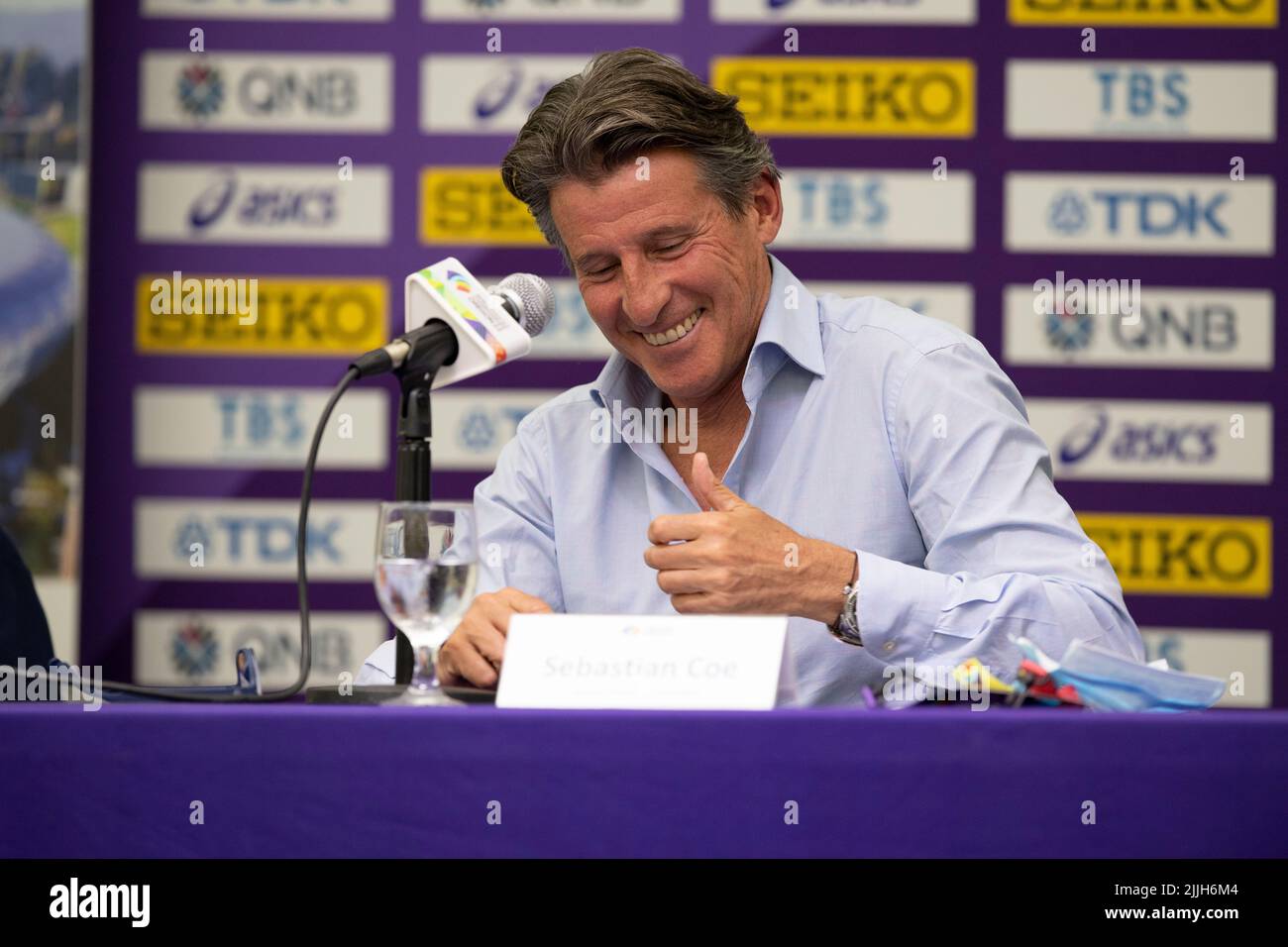 Lord Sebastian Coe press conferance on day ten at the World Athletics ...