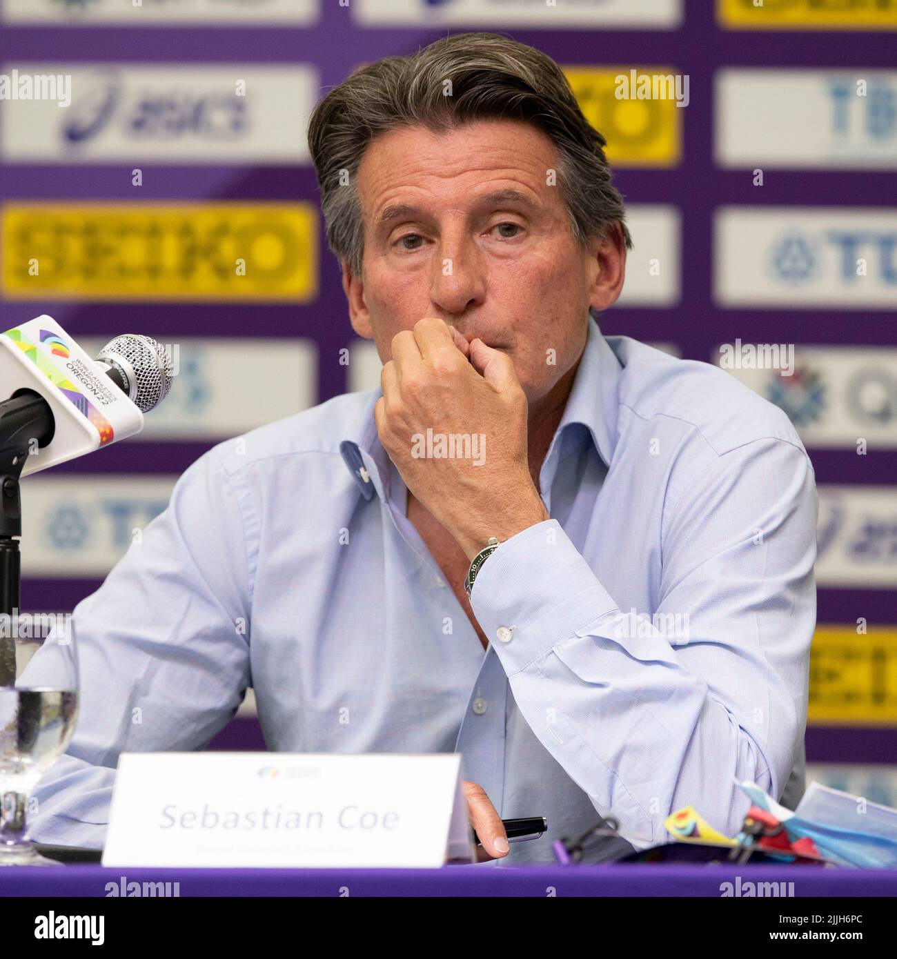 Lord Sebastian Coe press conferance on day ten at the World Athletics ...