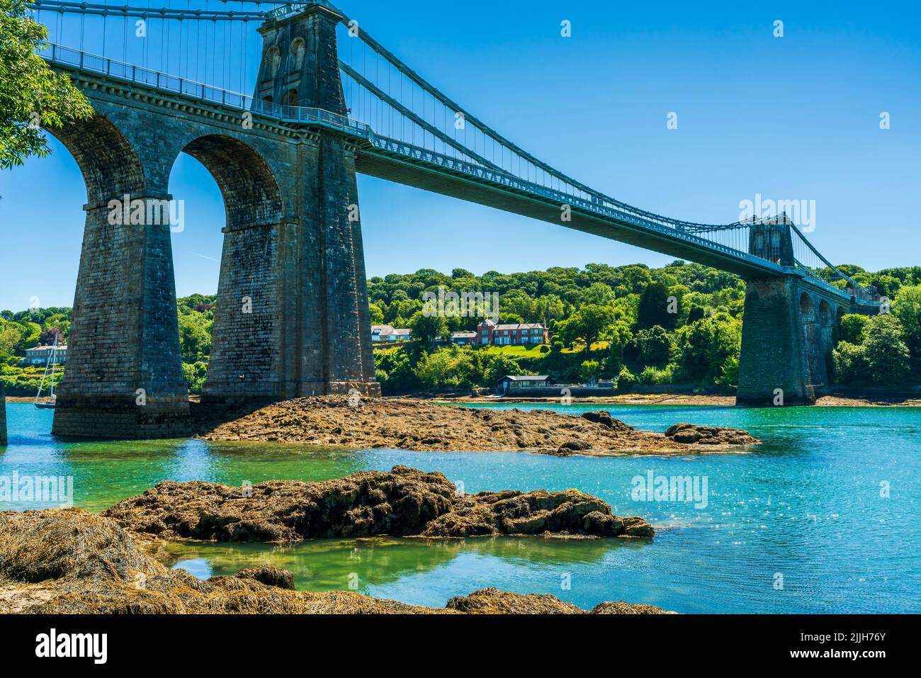 Menai Suspension Bridge over Menai Strait between the island of ...