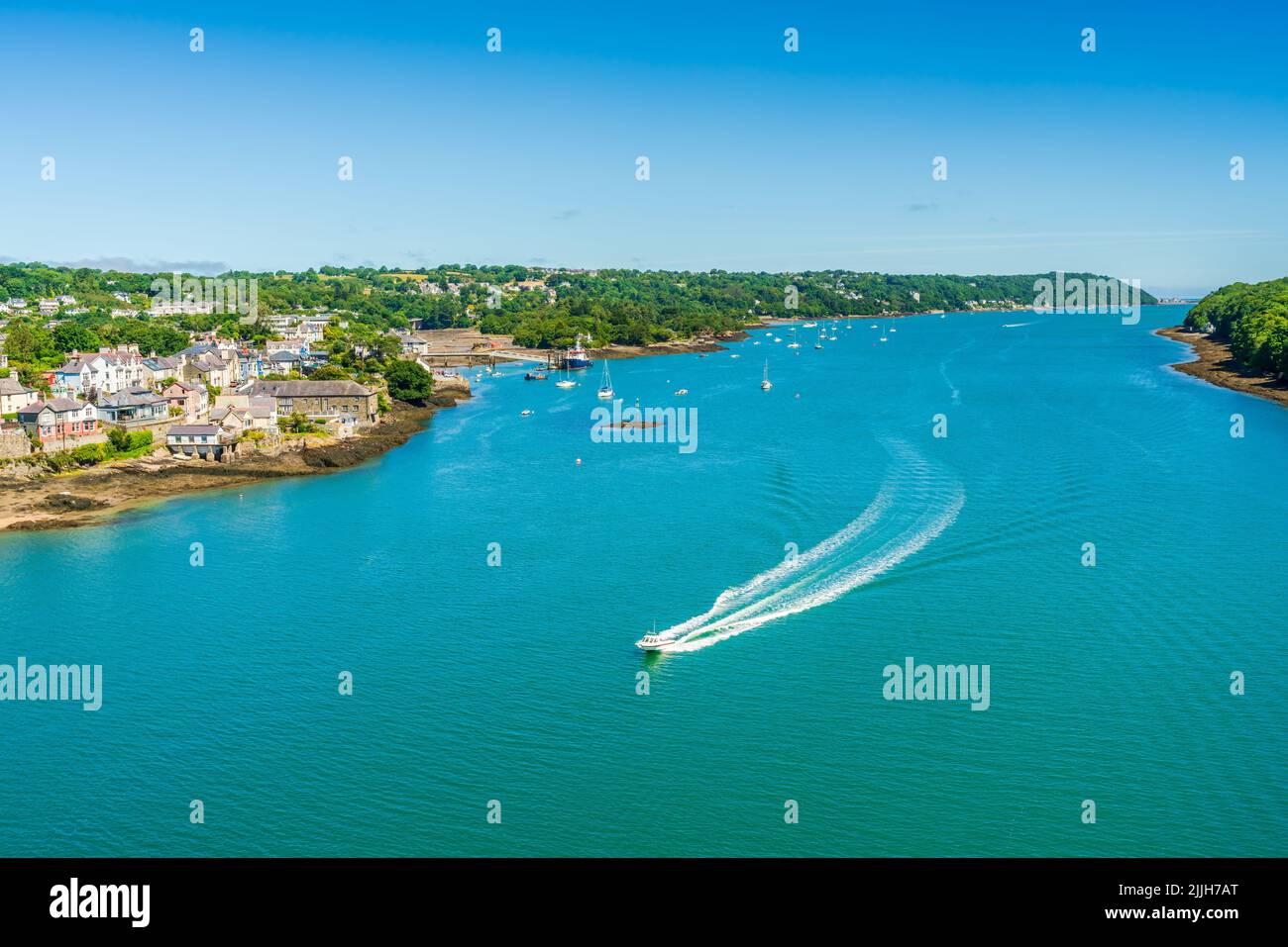 View of the Menai Strait between the island of Anglesey and mainland ...