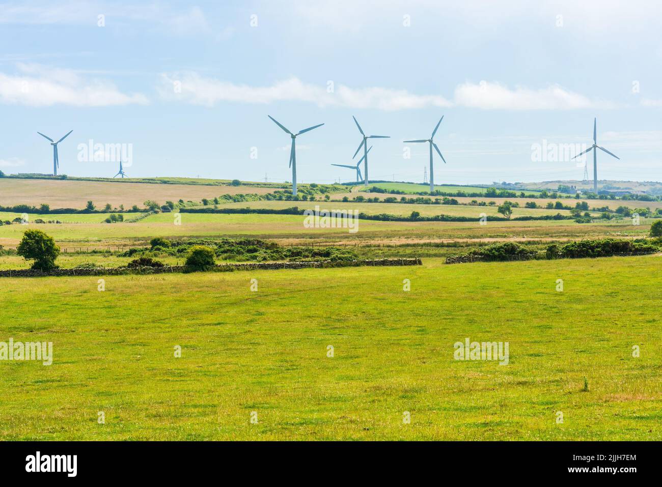 Rural landscape with wind turbines on the isle of Anglesey, Wales Stock ...