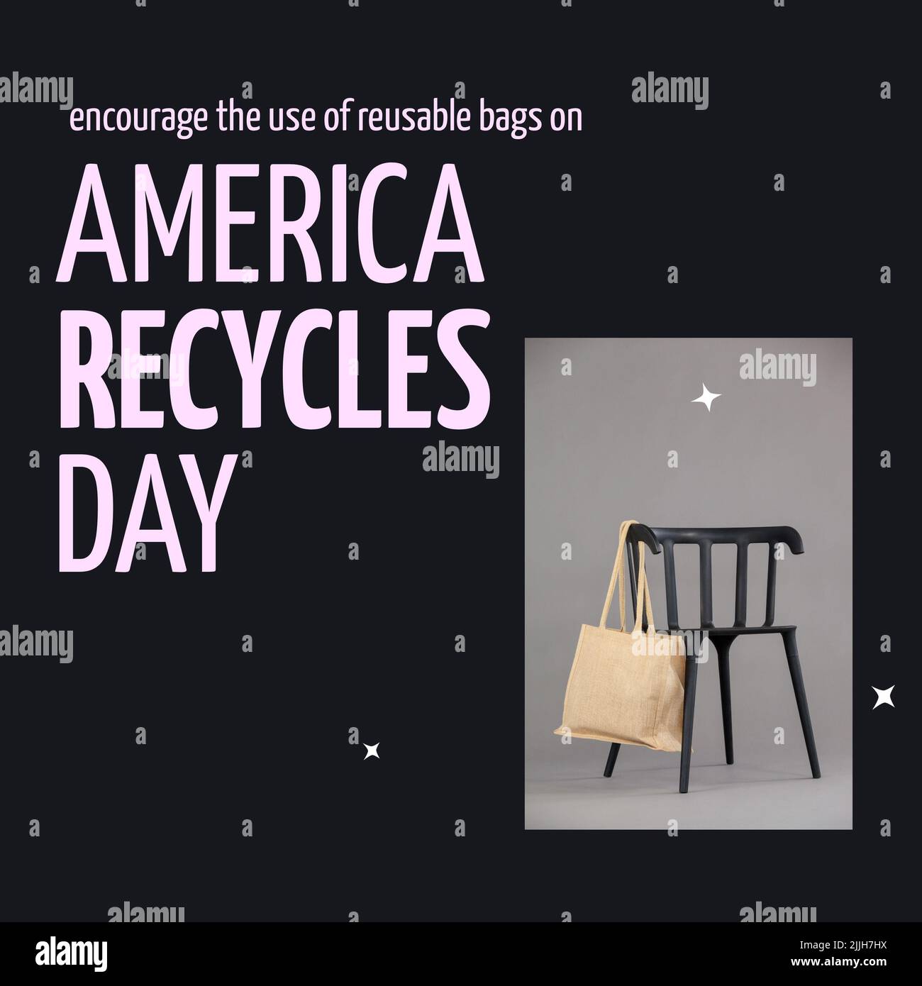 Composition of america recycles day text with tote bag and chair on ...