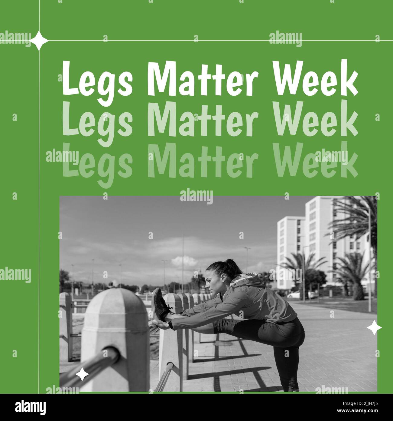 Composition of legs matter week text with caucasian woman stretching on ...