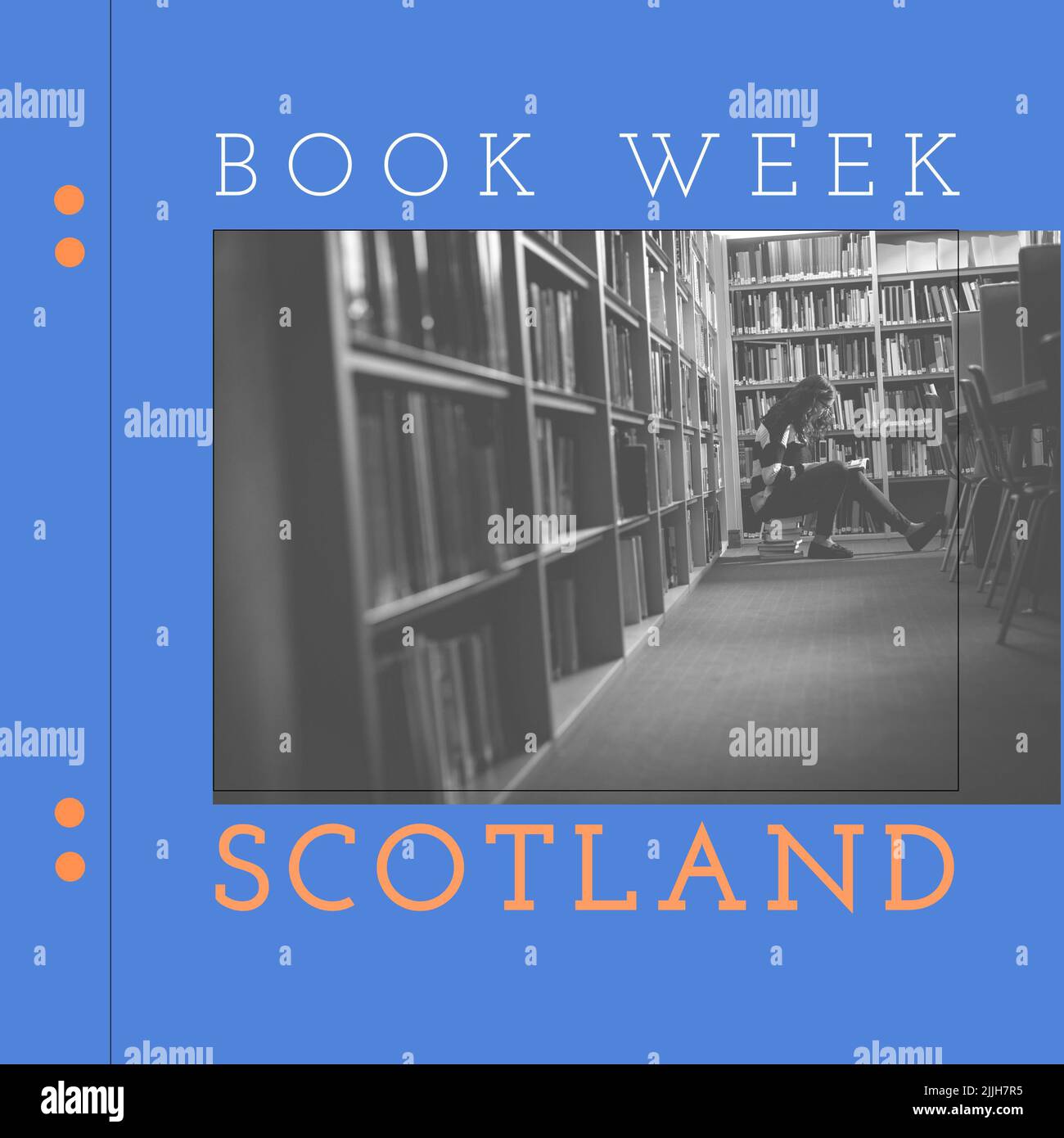 Composition of book week scotland text with caucasian student reading ...