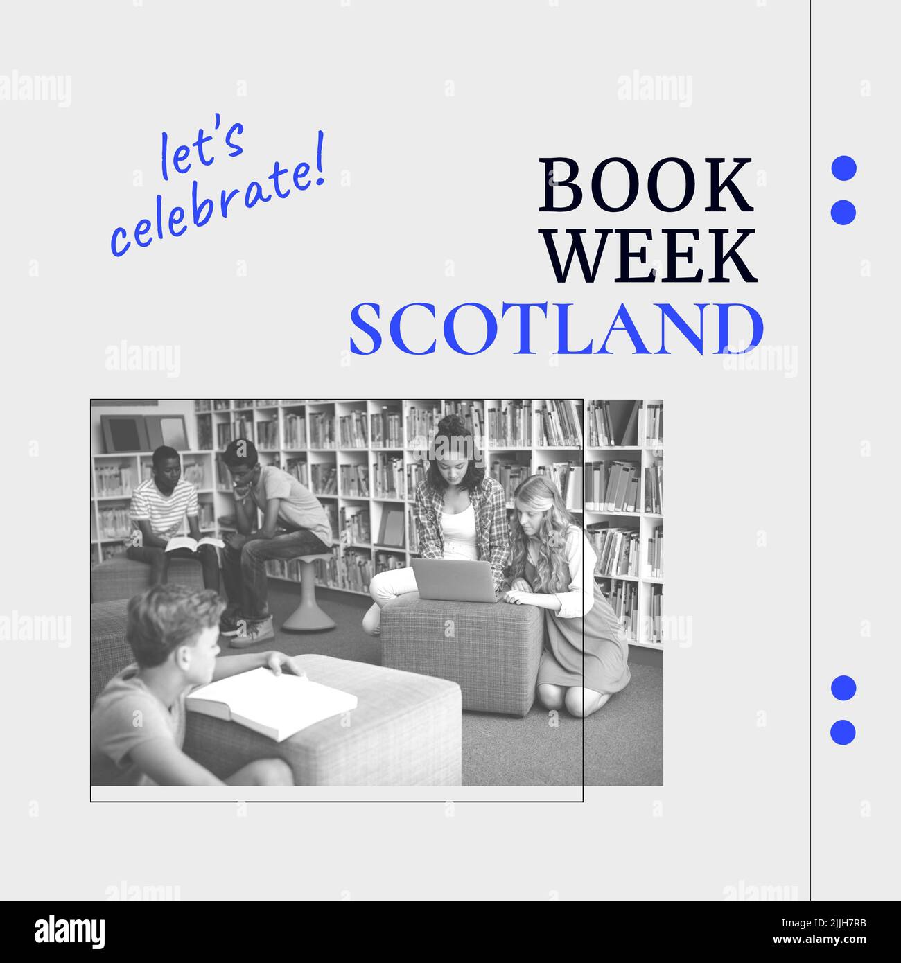 Composition of book week scotland text with diverse students reading ...