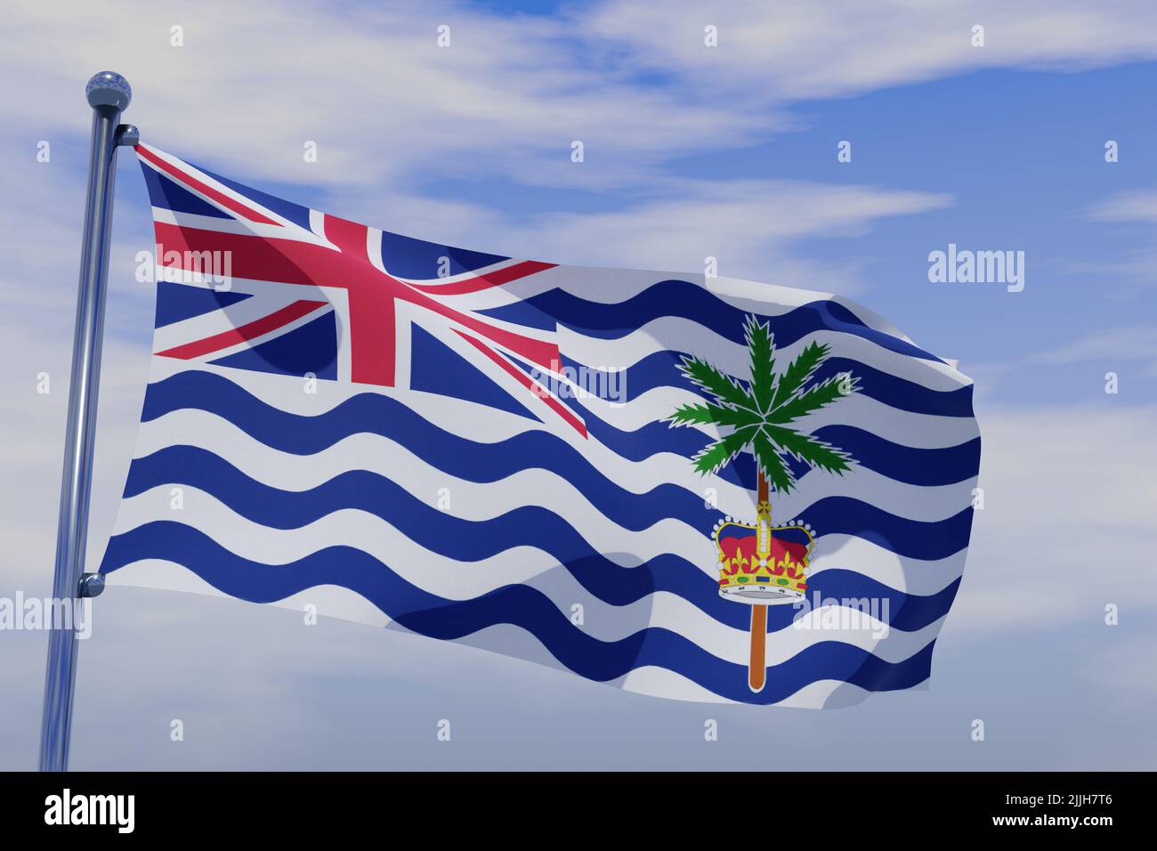 A 3D illustration of waving flag of British Indian Ocean Territory with ...