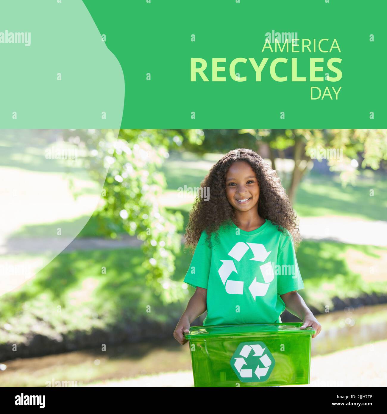Composition of america recycles day text over african american girl ...
